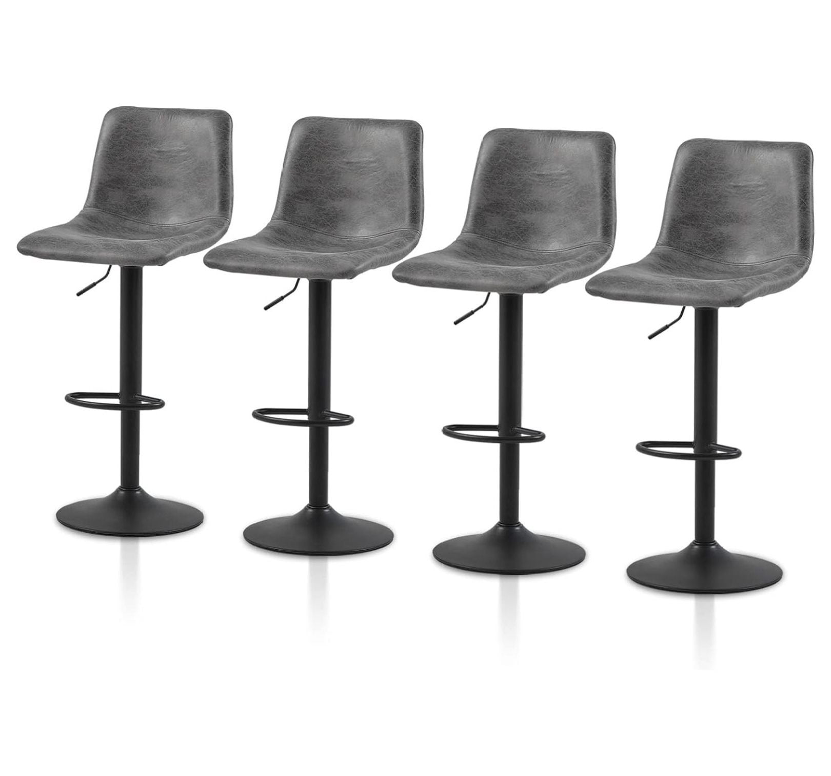 Drevy 360° Swivel Bar Stools Set of 4, Faux Suede Leather Upholstered ...