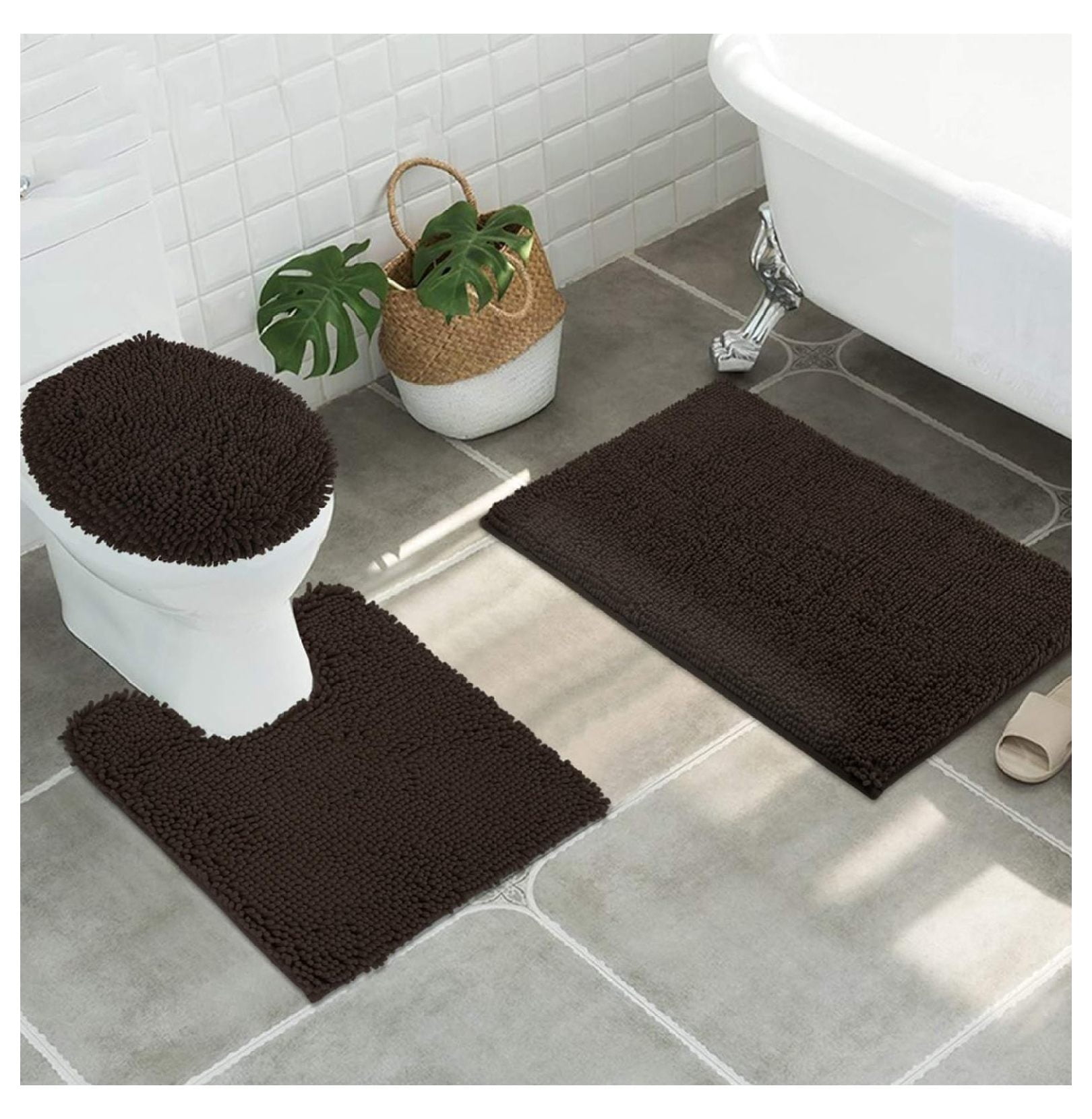 Drevy 3pc Non-Slip Shaggy Chenille Bathroom Mat Set, Includes 24 x 21 ...