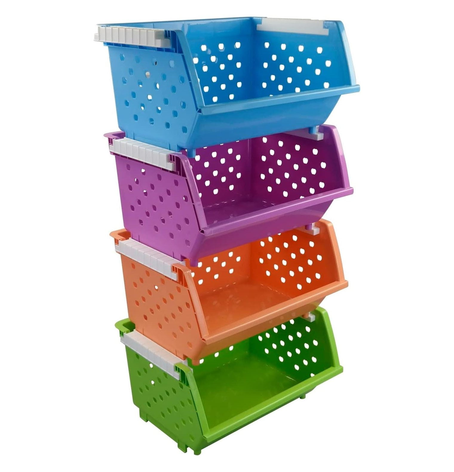 Drevy 4-Pack Large Plastic Stackable Storage Basket, Multi-functional ...