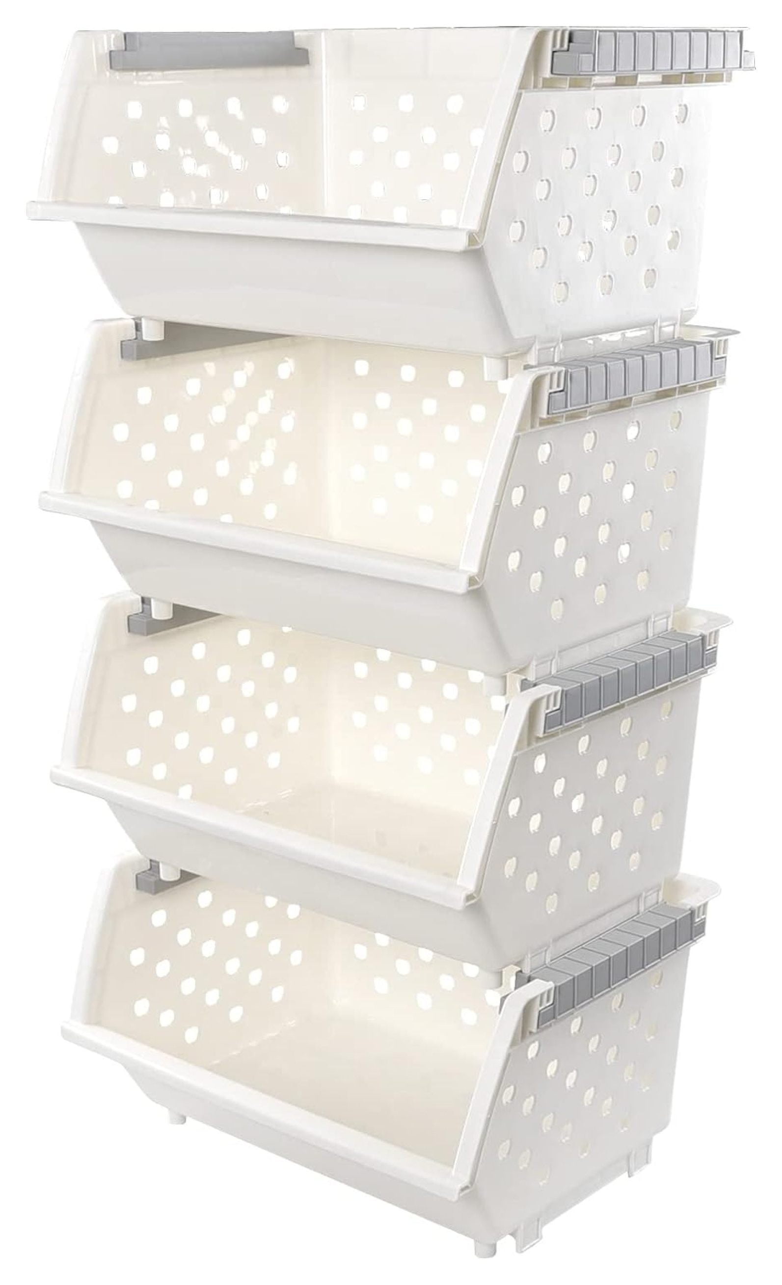 Drevy 4-Pack Plastic Stackable Storage Basket, Kitchen Stacking ...