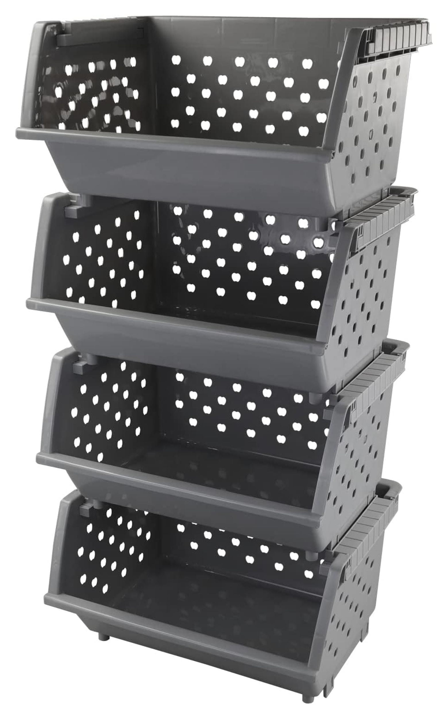 Drevy 4-Pack Stacking Plastic Storage Baskets, Kitchen Stackable ...
