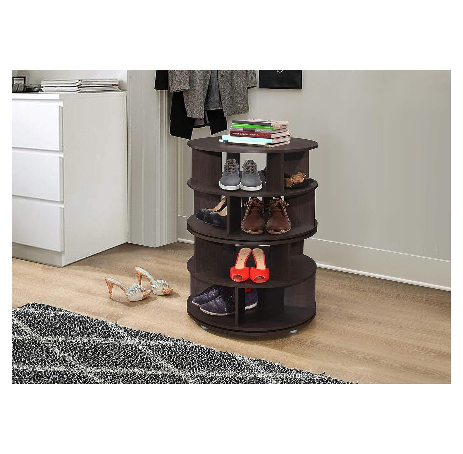 Drevy – 4-Tier Revolving Free Standing Lazy Susan Shoe Rack Storage ...