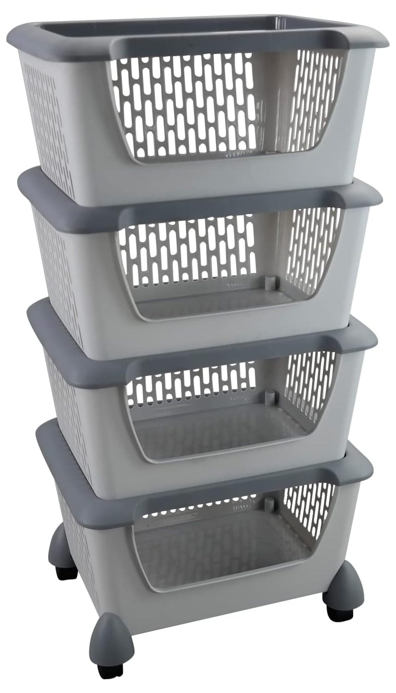 Drevy 4-Tier Storage Basket Cart with Rolling Wheels, Plastic Stacking ...