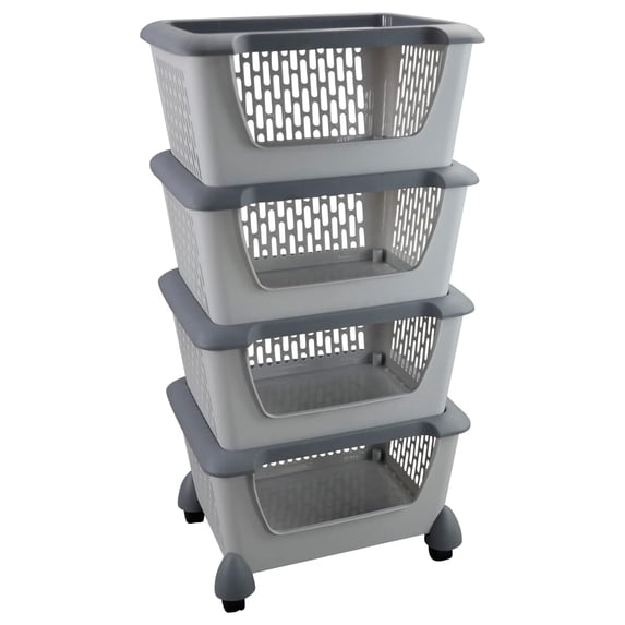 Drevy 4-Tier Storage Basket Cart with Rolling Wheels, Plastic Stacking ...