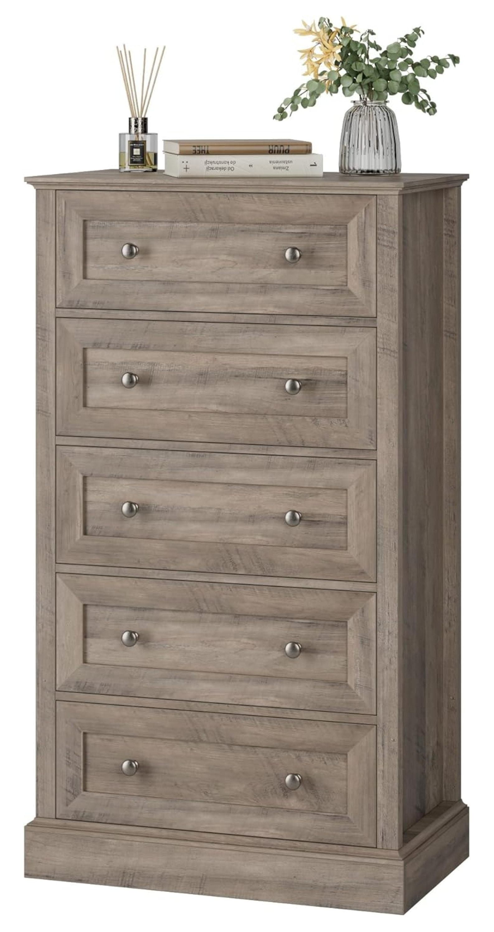 Drevy 5 Drawer Dresser, Tall Dresser with 5 Drawers, Chest of Drawers ...
