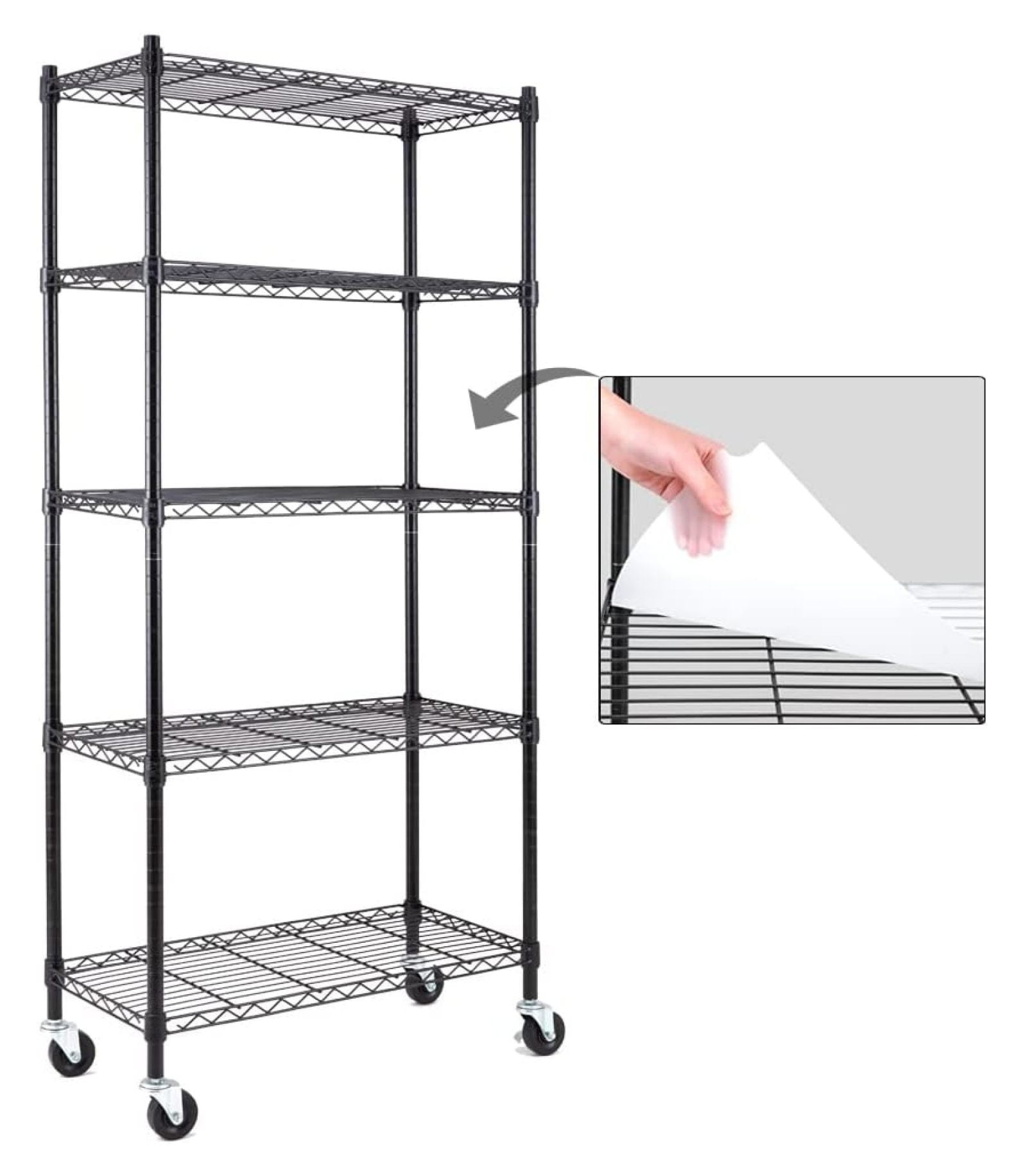 Drevy 5-Shelf Shelving Units and Storage on 3'' Wheels with Shelf ...