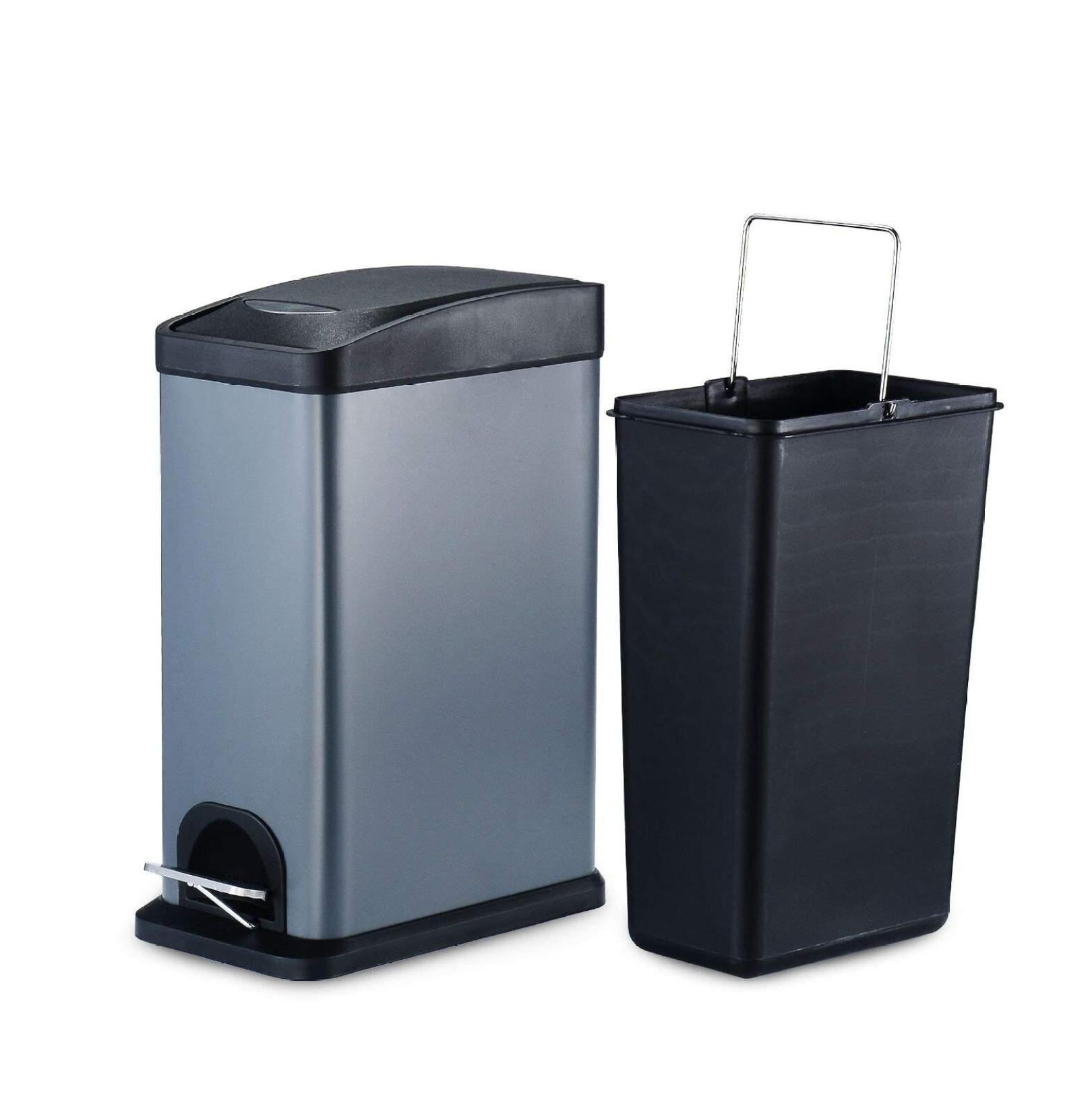 Drevy 8 Liter Gray Carbon Steel Garbage Can with Lid and Plastic Inner ...