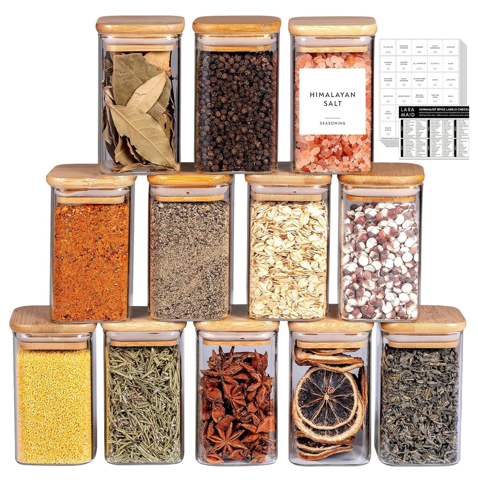 Drevy 9oz 12Packs Glass Jars Set with Minimalist Spice Labels, Square ...