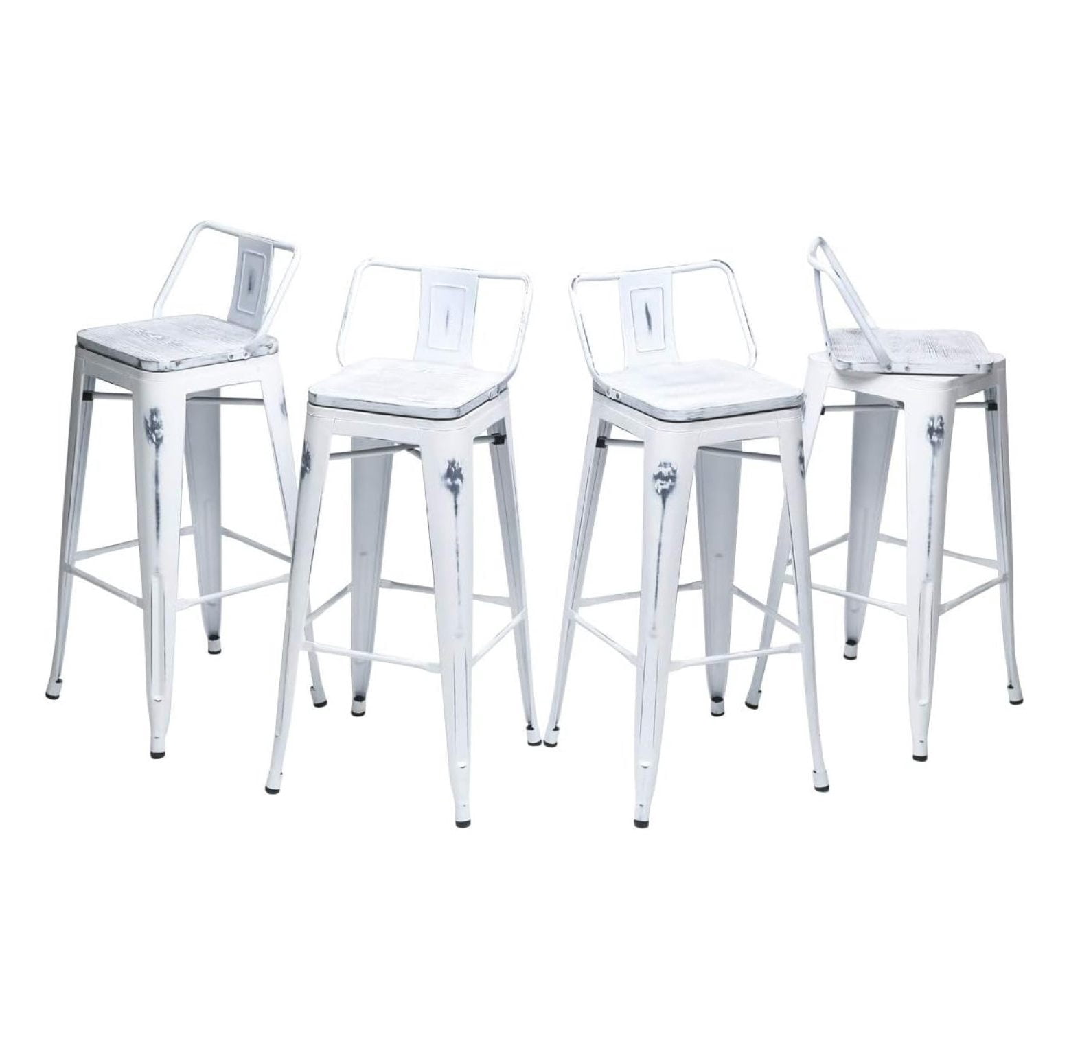 Drevy ANNJOE 30" Low Back Swivel Bar Stools Distressed White Metal ...