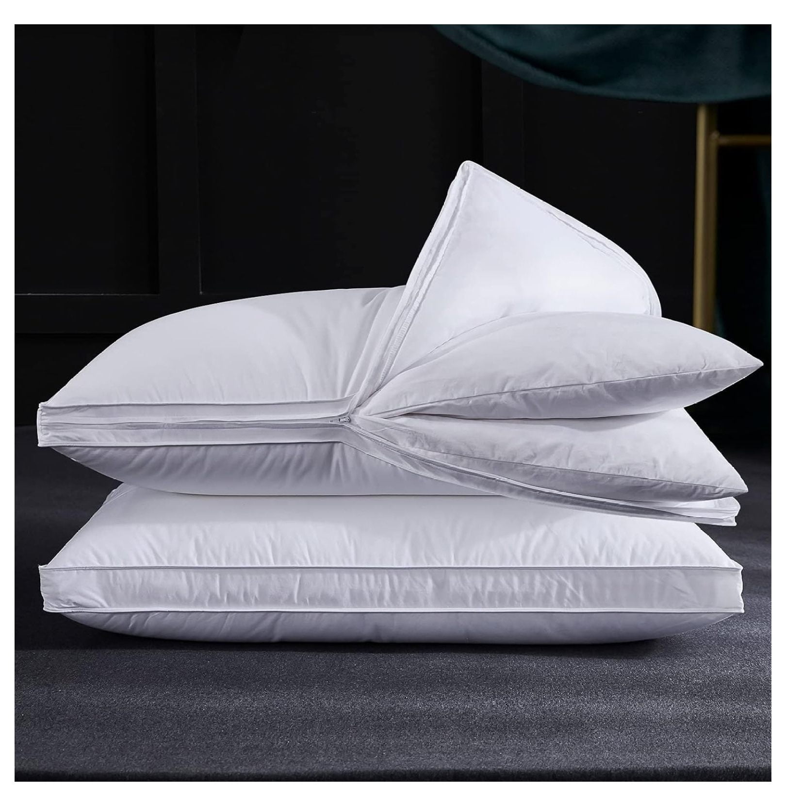 Drevy Adjustable Layer Goose Feather Pillow,Assembled Bed Pillow(2 in 1 ...