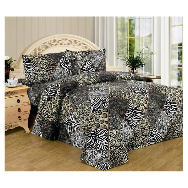 Drevy Animal Zebra Leopard Print Sheet Set: 4 Piece Black White Safari ...