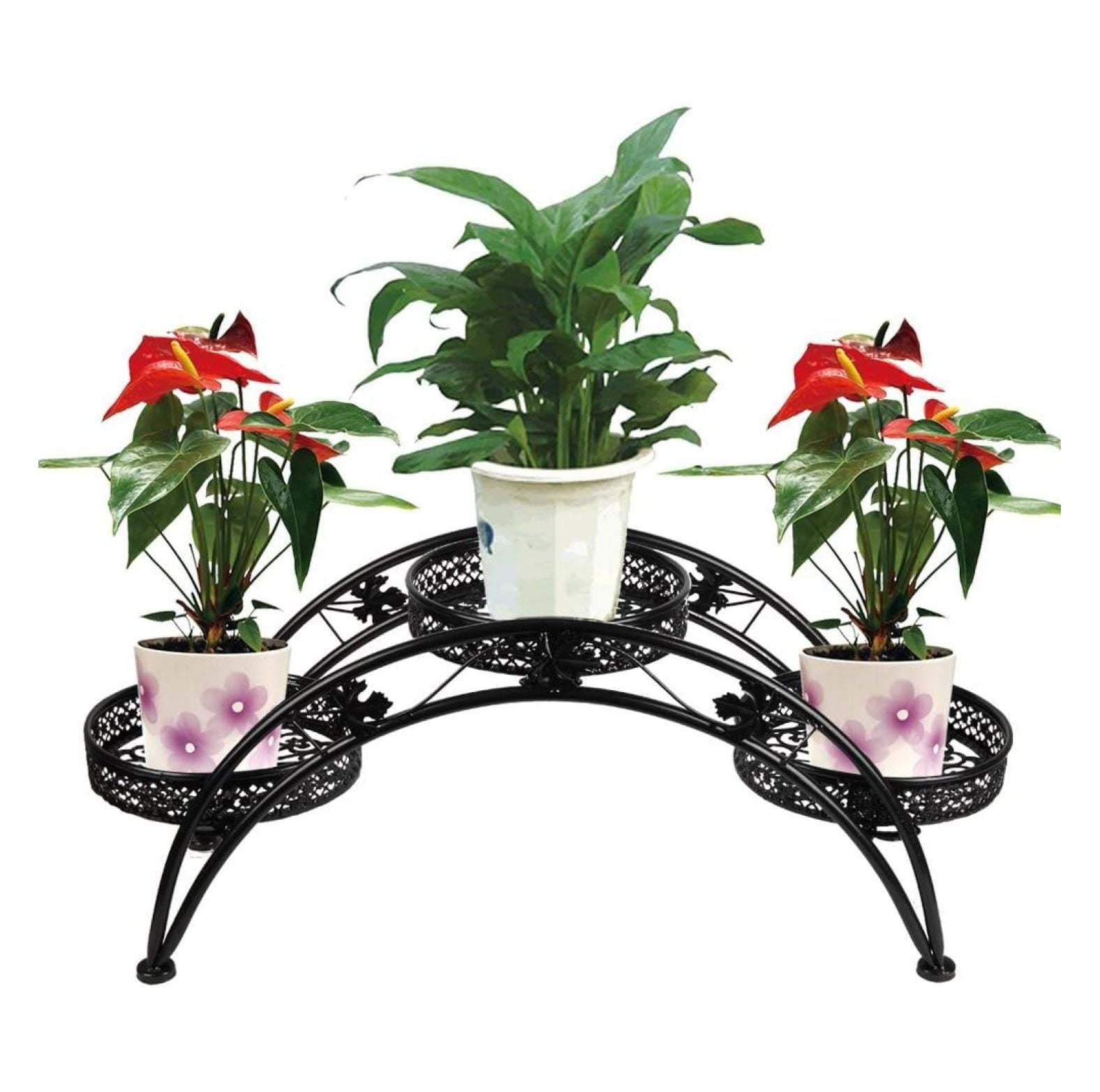 Drevy Arch Plant Stand Metal Patio Stand Rack with 3 holder (Black ...