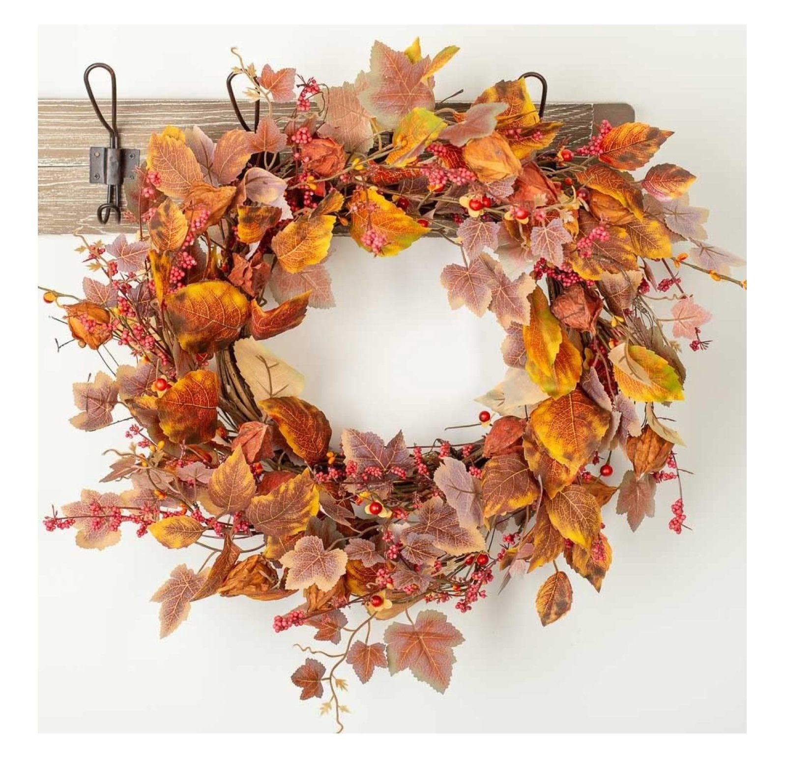Drevy Artificial Bittersweet, Chinese Lantern and Fall Foliage Wreath ...