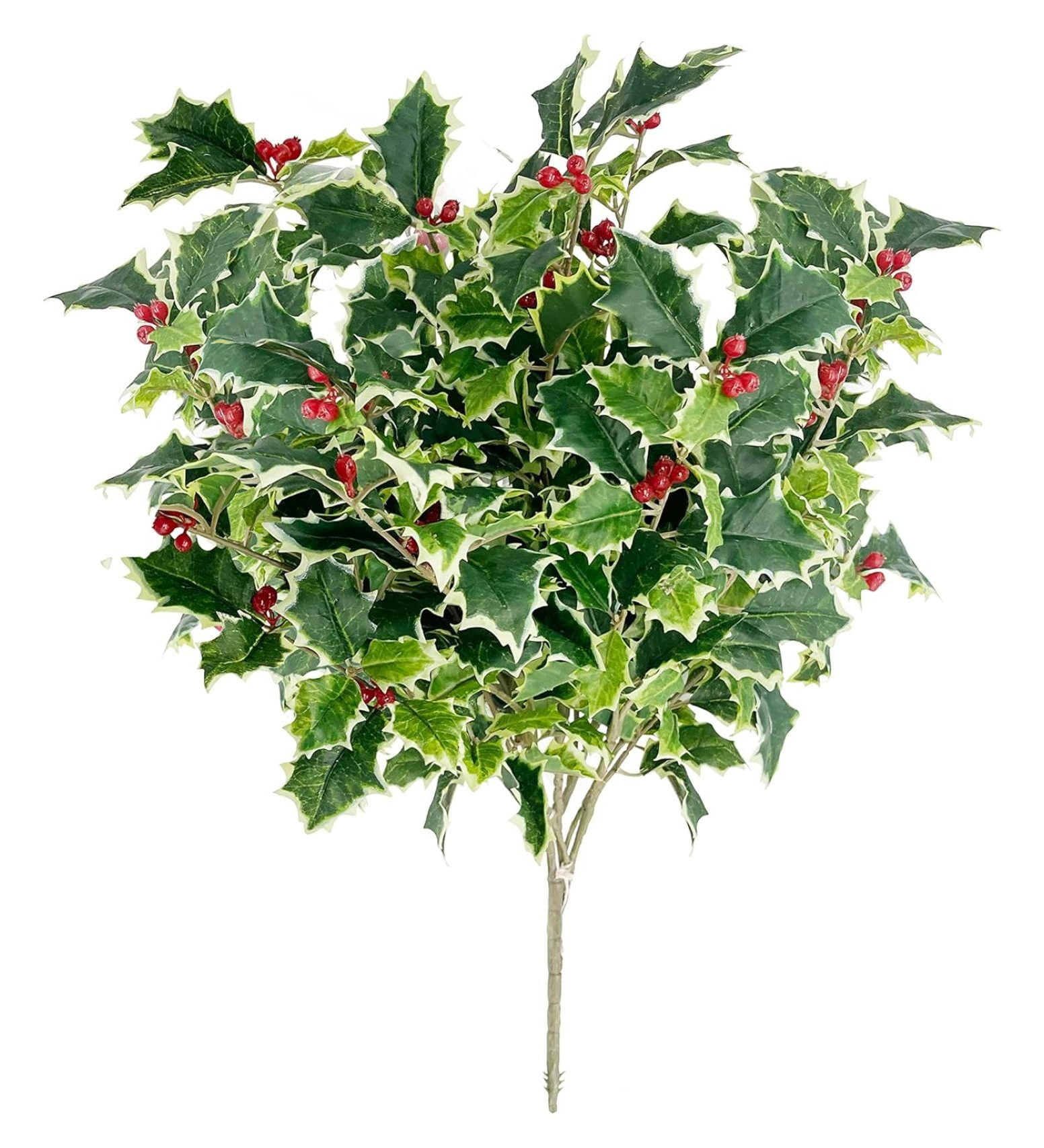 Drevy Artificial Holly Leaves Berries Christmas Bush for Christmas ...