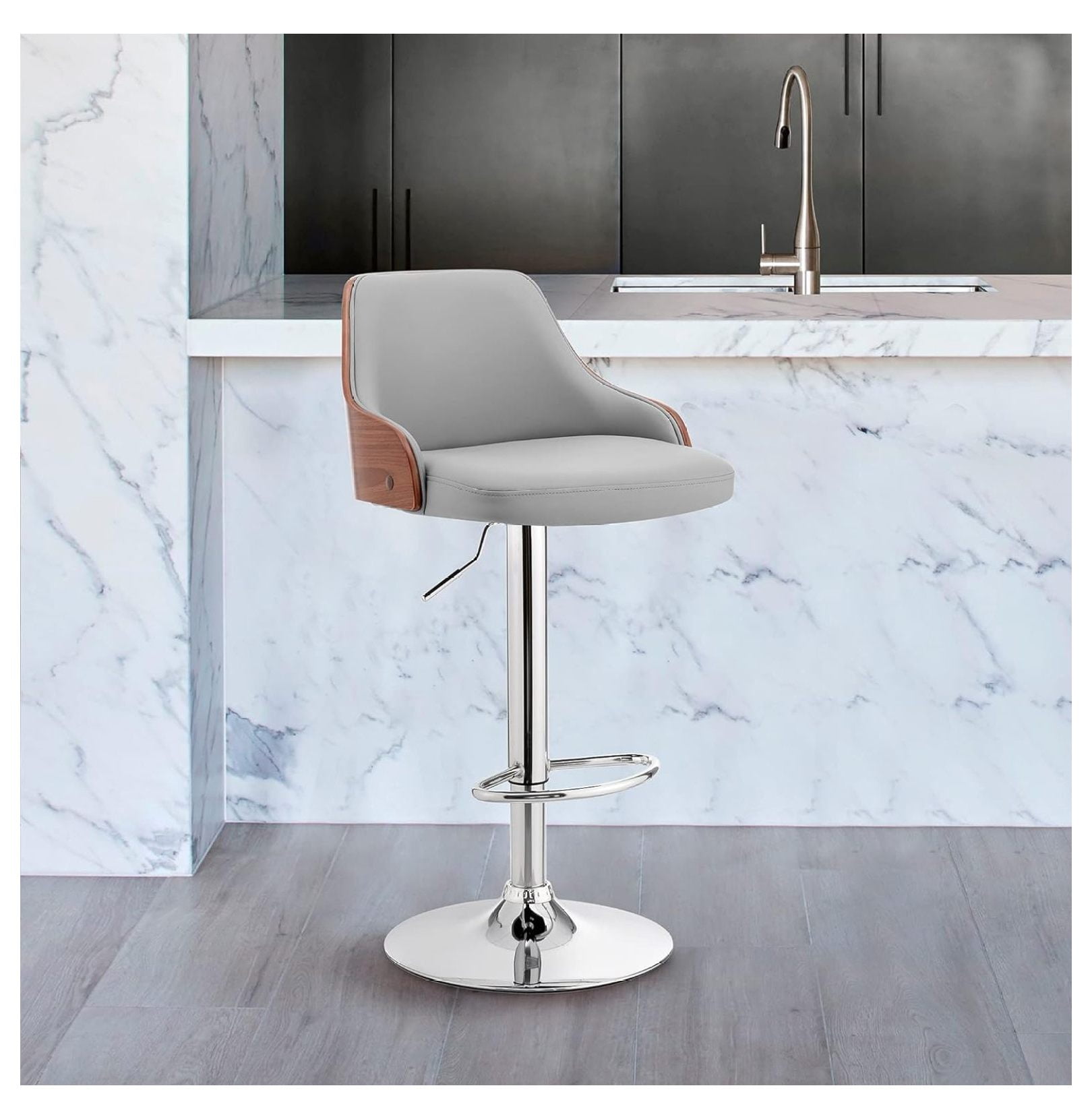Drevy Asher Adjustable Gray Faux Leather and Chrome Finish Bar Stool - Walmart.com