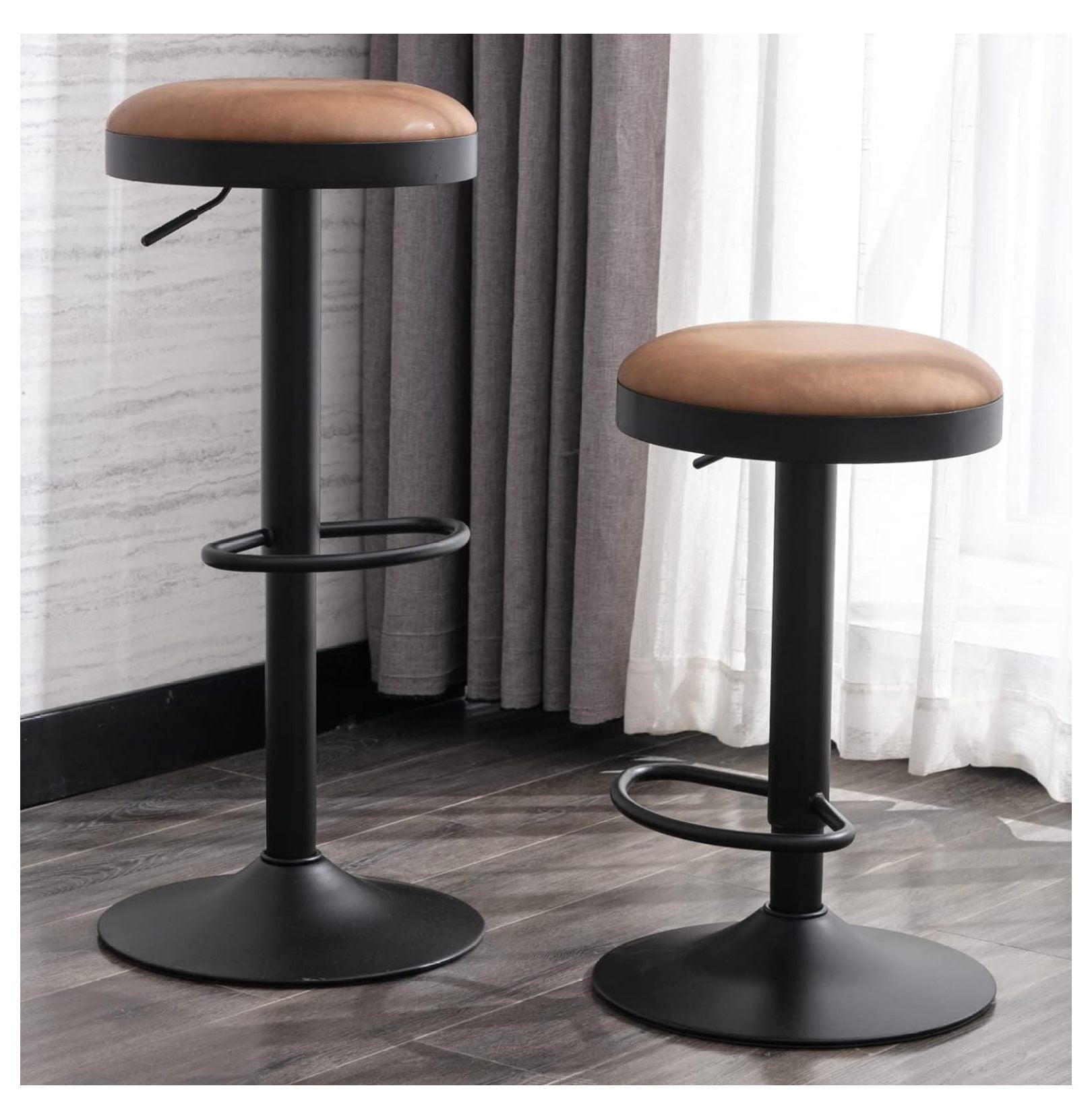 Drevy Backless Bar Stools Set of 2 Round Adjustable Barstools for ...