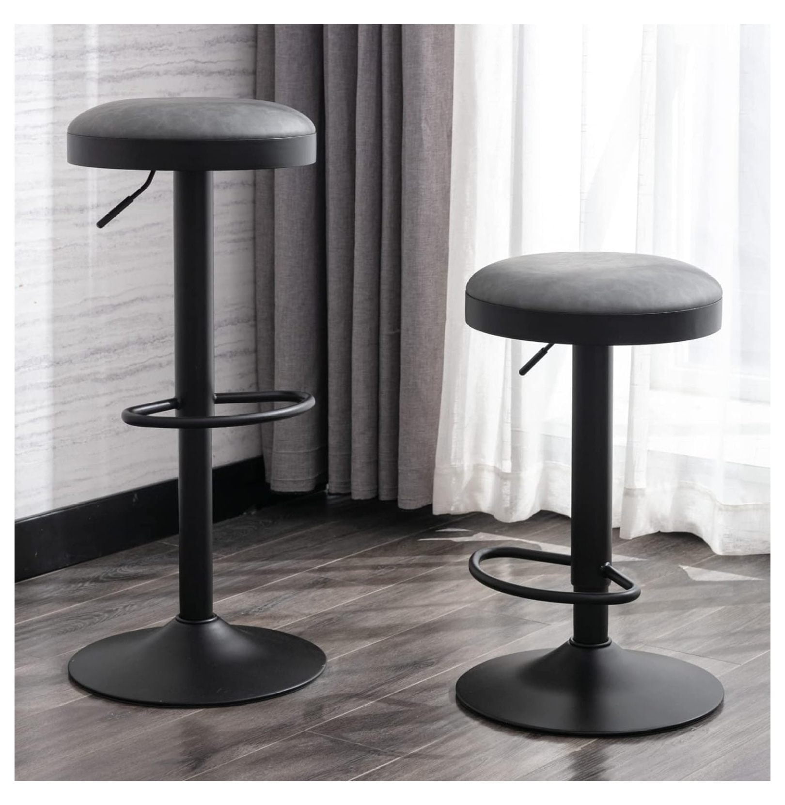 Drevy Backless Bar Stools Set of 2 Round Adjustable Barstools for ...