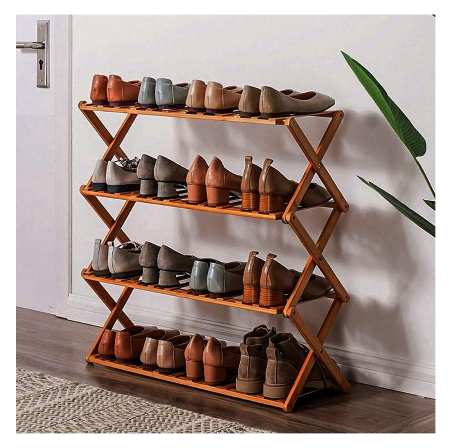 Drevy Bamboo 4-Tier Shoe Shelf Foldable Bamboo Shoe Rack ...
