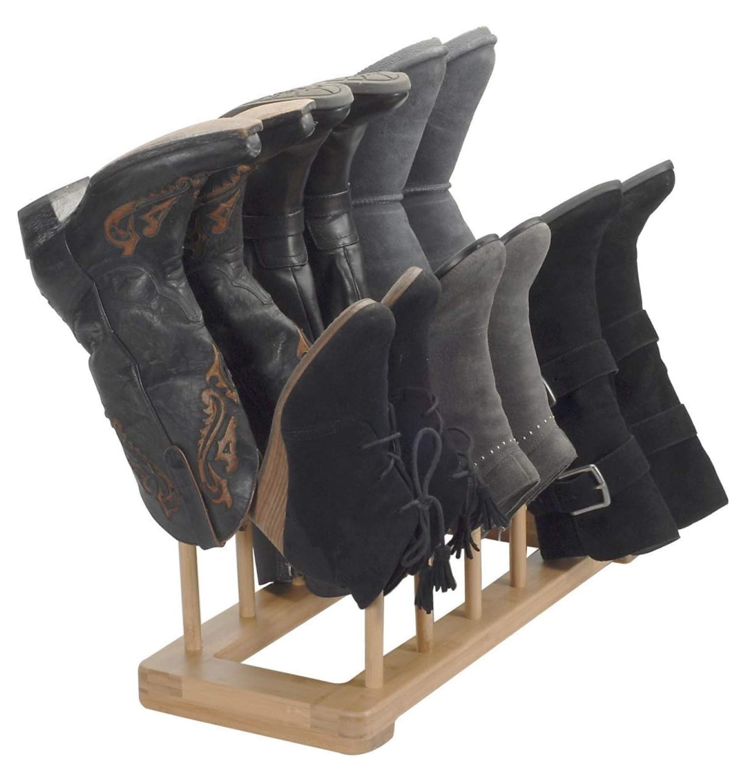 Drevy Bamboo Boot Rack Standing Shoe Organizer, Holds 6 Pairs, Store ...
