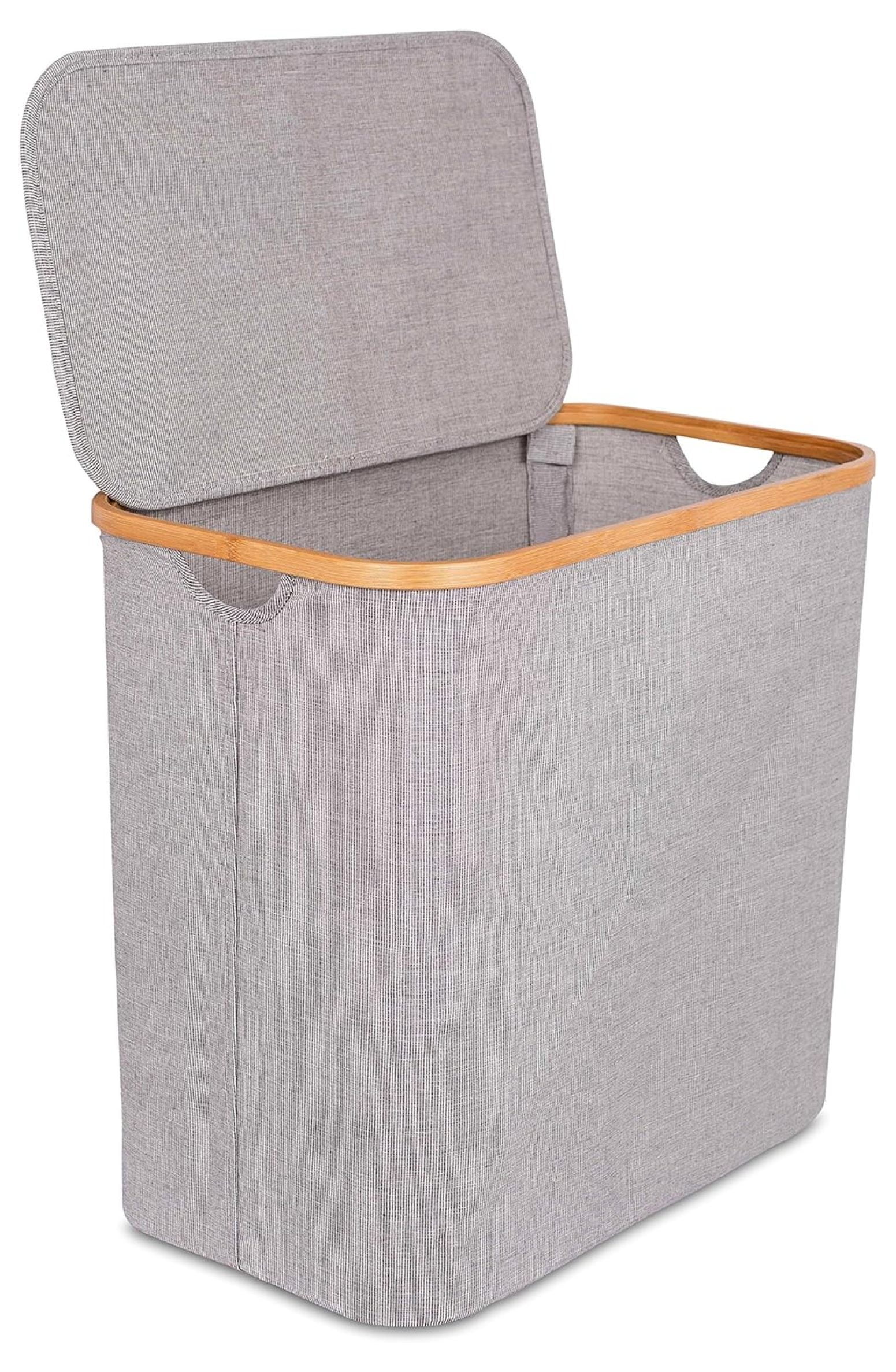 Drevy Bamboo & Canvas Hamper - Single Laundry Basket with Lid - Modern ...