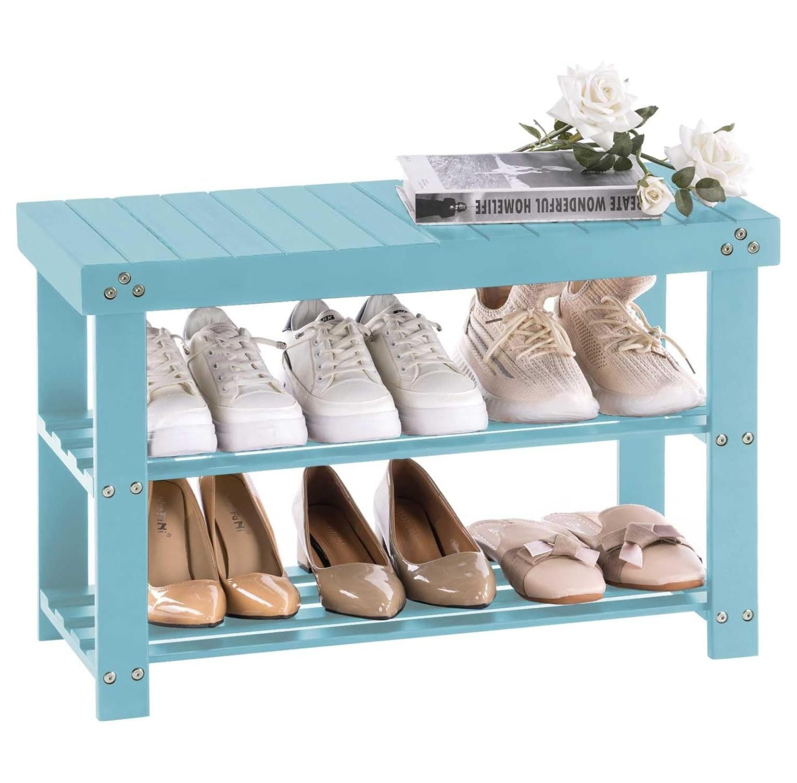Drevy Bamboo Shoe Rack for Entryway, 3-Tier Shoe Rack Bench for Front ...