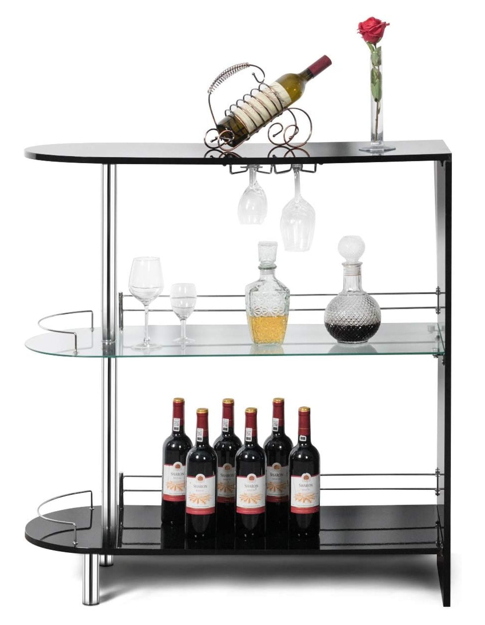 Drevy Bar Cabinets Table with 2-Holder, Modern Liquor Display Bar ...