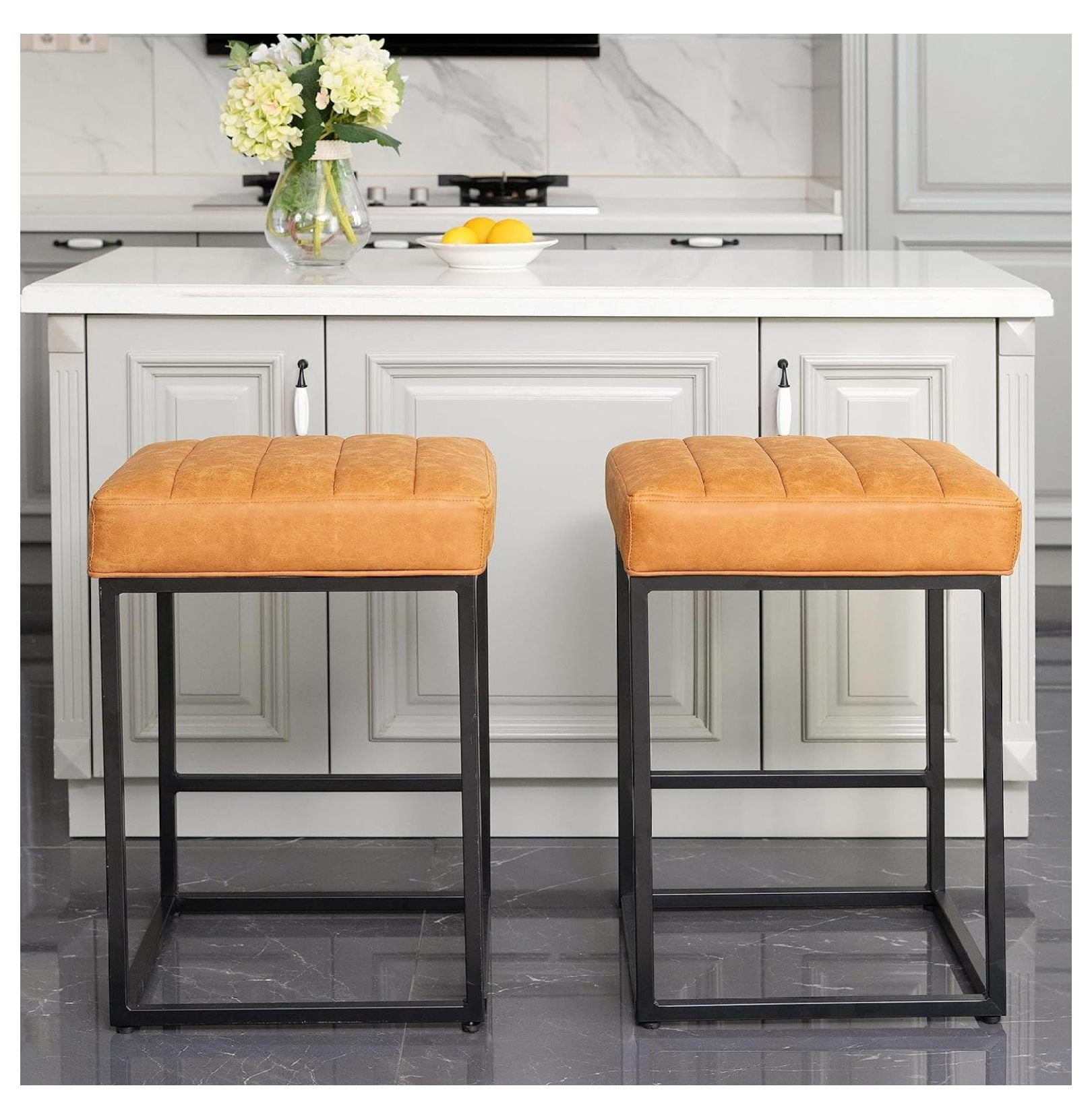 Drevy Bar Stools,Modern Upholstered Metal Counter Height Stools with ...