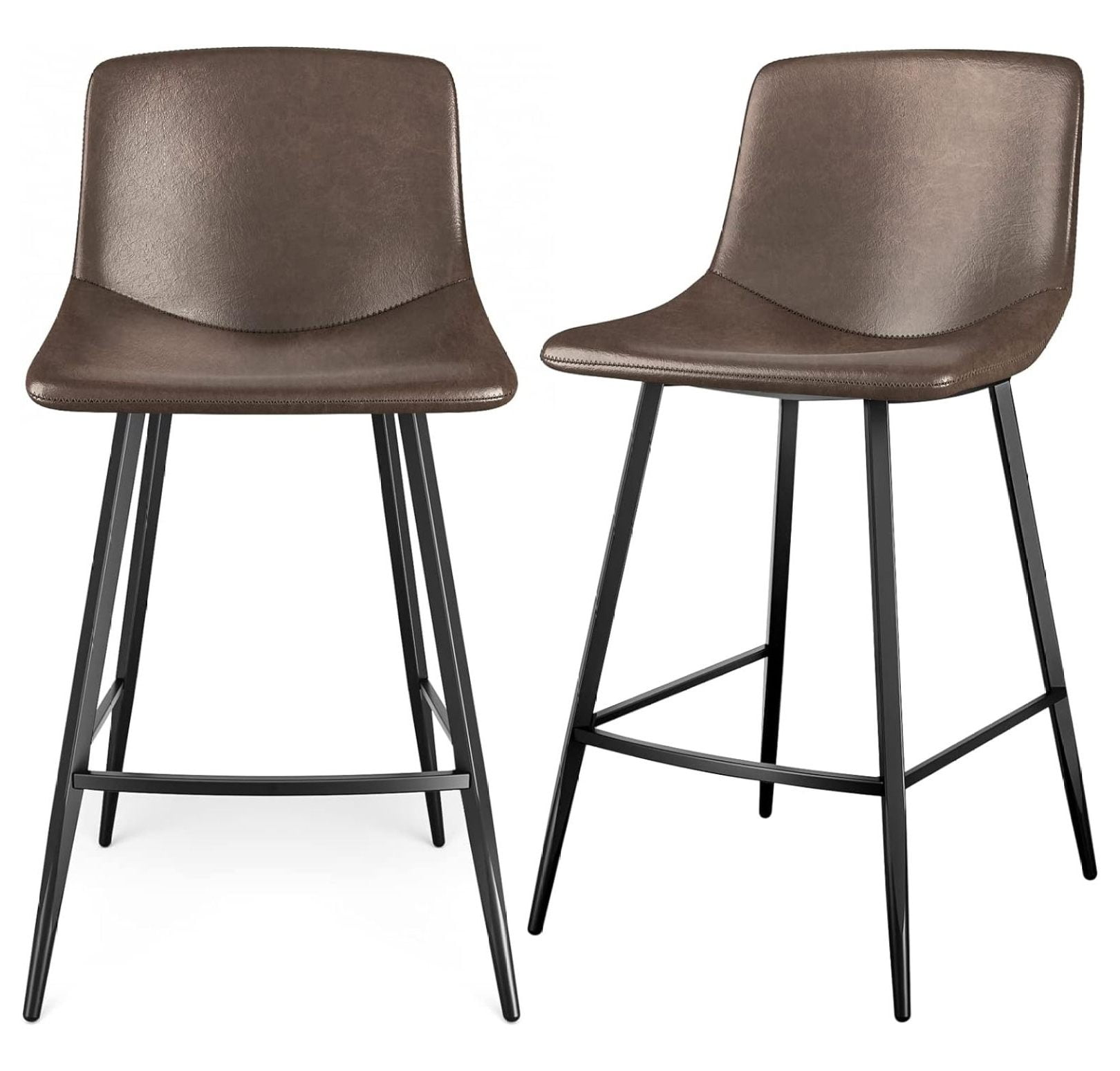 Drevy Bar Stools Set of 2, 24" Faux Leather Counter Height High Chair ...