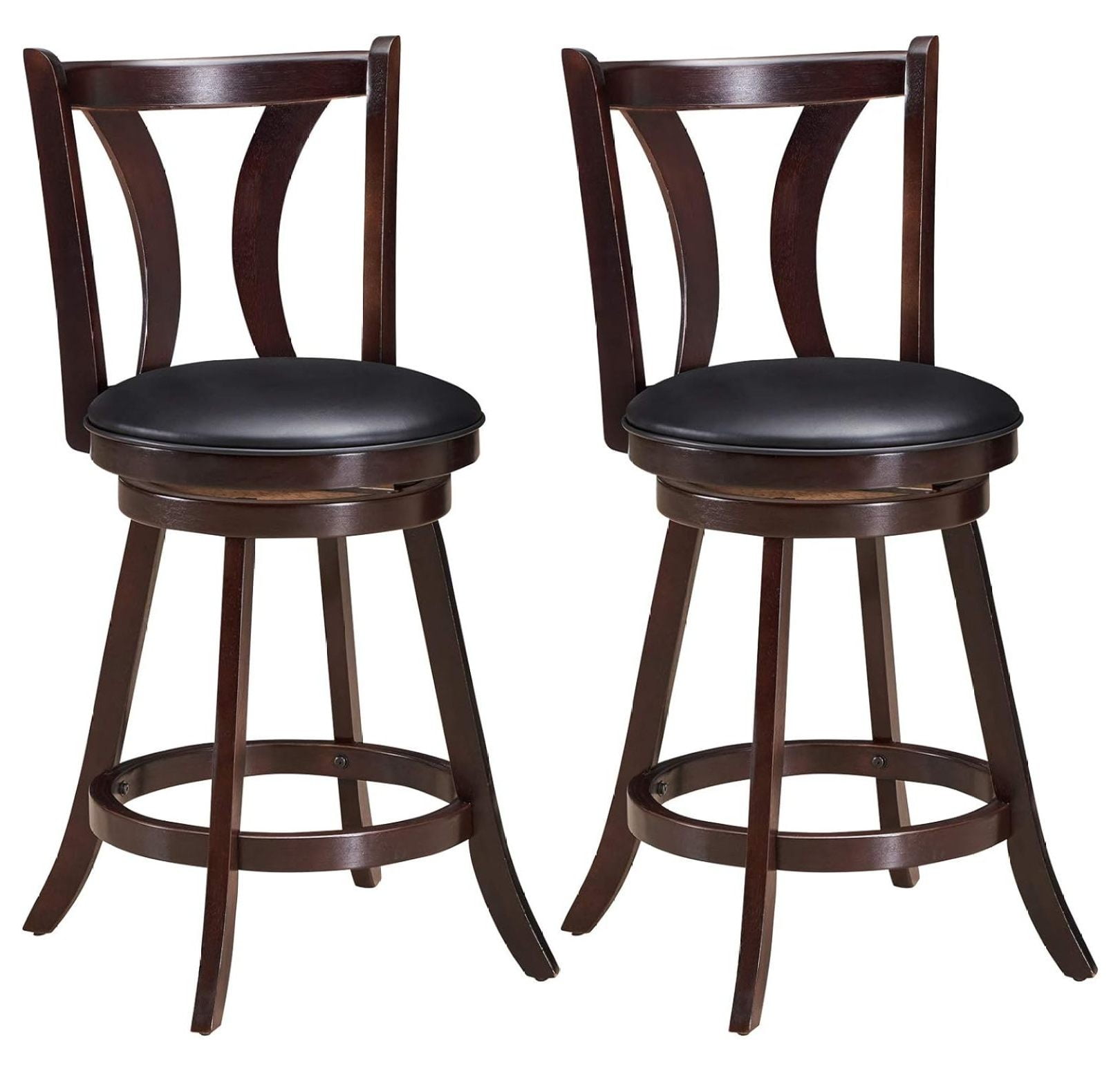 Drevy Bar Stools Set of 2, 360-Degree Swivel Stools with Leather Padded ...