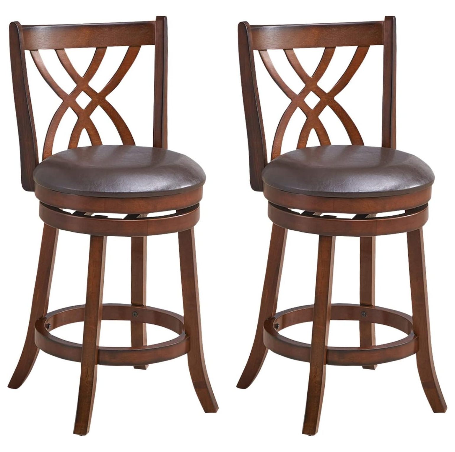 Drevy Bar Stools Set of 2, 360° Swivel Chairs with Rubber Wood Frame ...