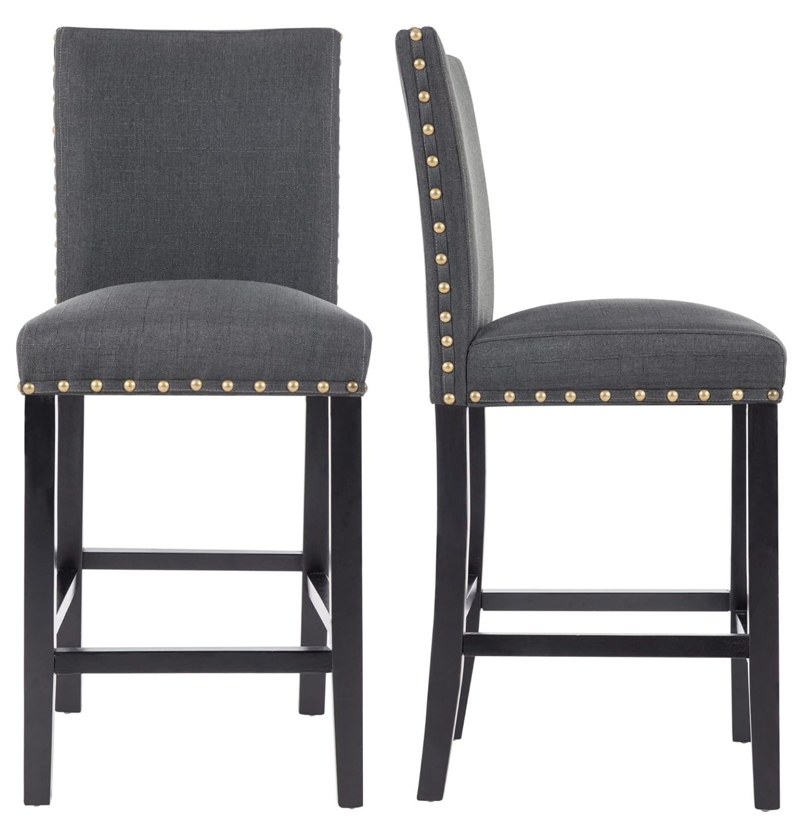 Drevy Bar Stools Set of 2,Nailhead 24 Inches Counter Height Bar Stools ...