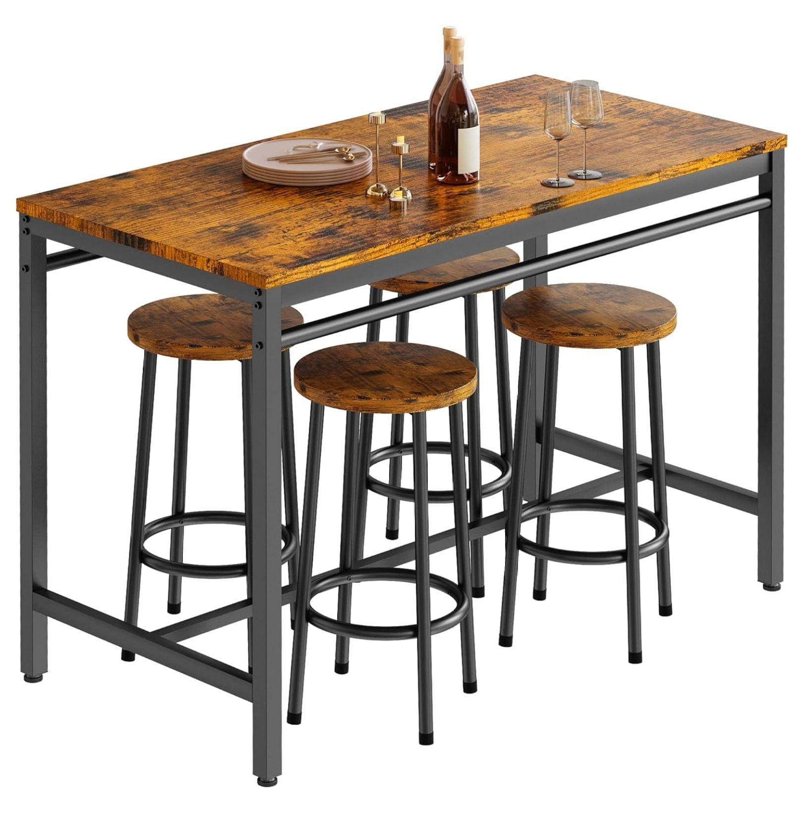 Drevy Bar Table Set, Kitchen Table and Chairs for 4, Industrial Counter ...