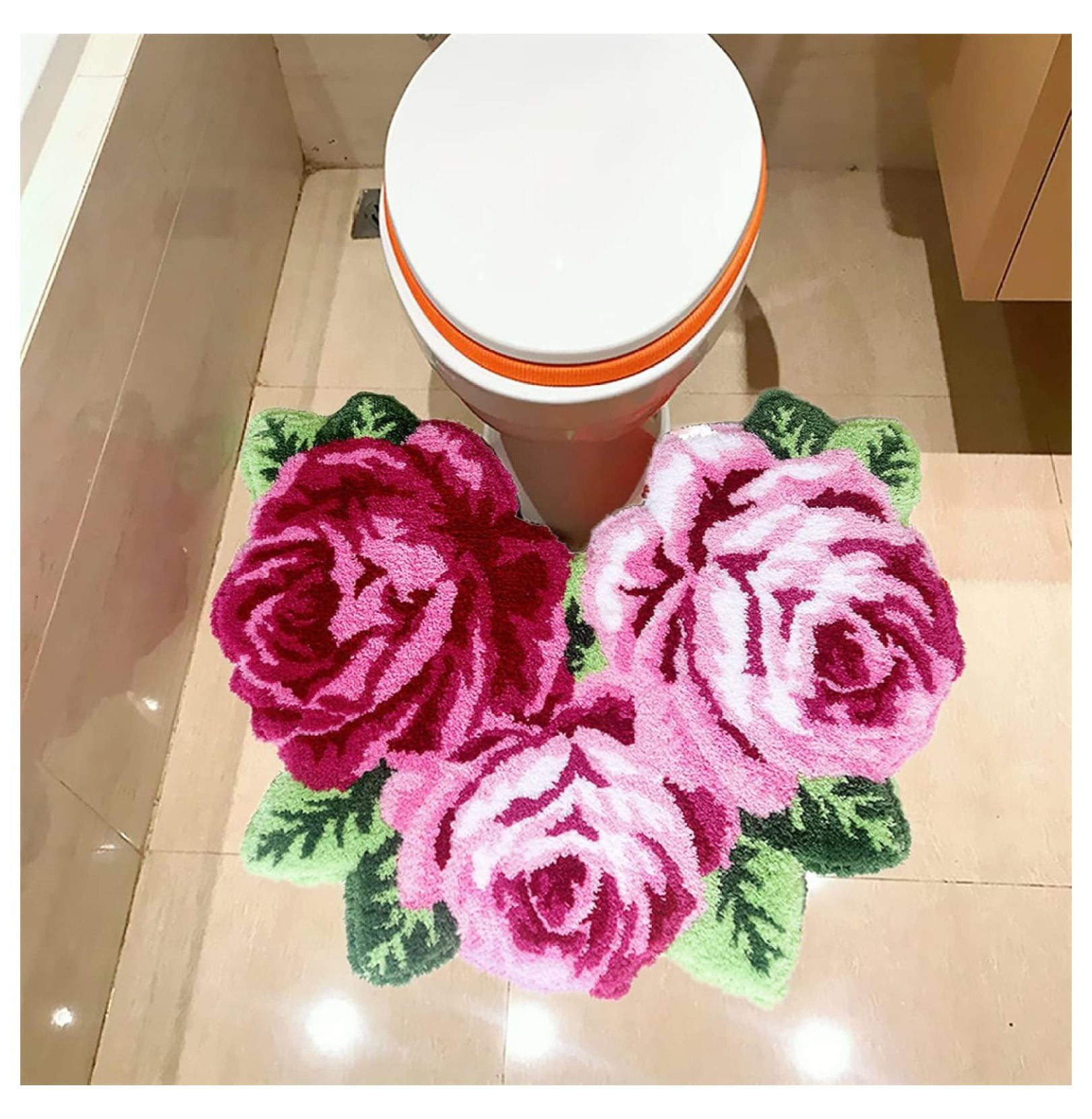 Drevy Bathroom Accessories 27.5x23.6 inch Rose Flower Bath Rug Non-Slip ...