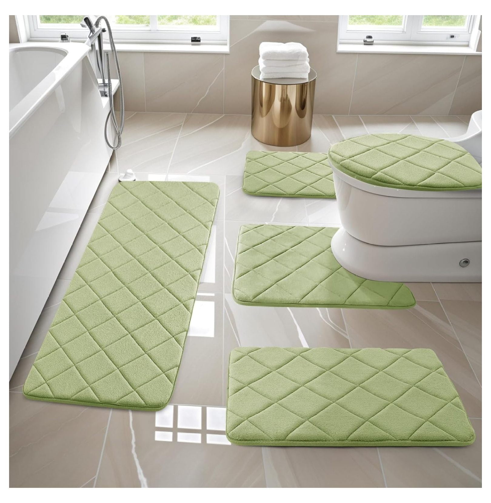 Drevy Bathroom Rug Set 5 Piece, Soft Non Slip Memory Foam Bathroom Rugs ...
