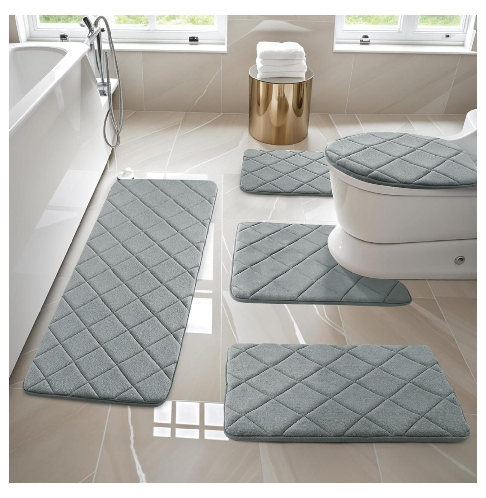 Drevy Bathroom Rug Set 5 Piece, Soft Non Slip Memory Foam Bathroom Rugs ...