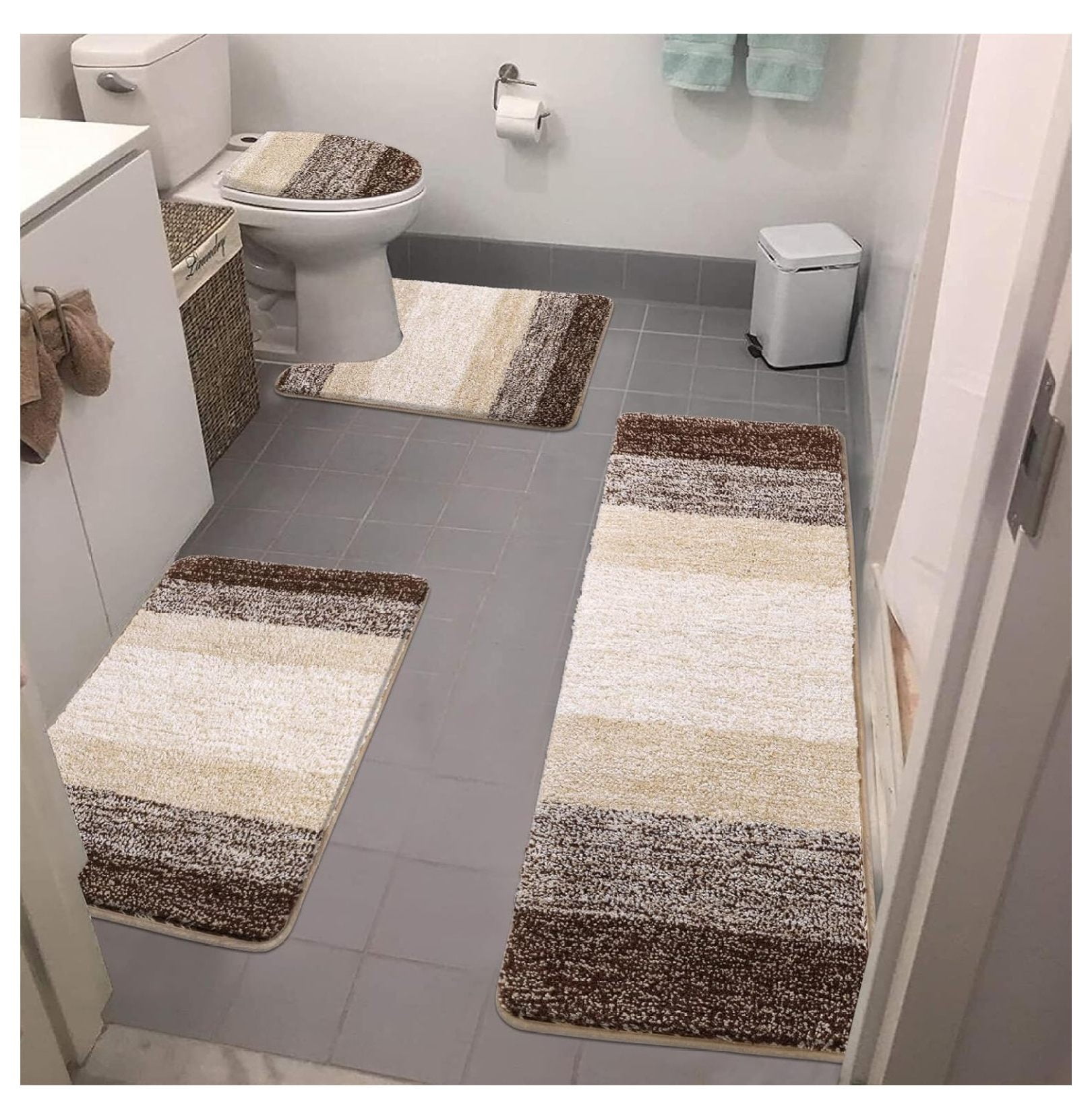 Drevy Bathroom Rugs Sets 4 Piece with Toilet Cover, Plush Shaggy ...