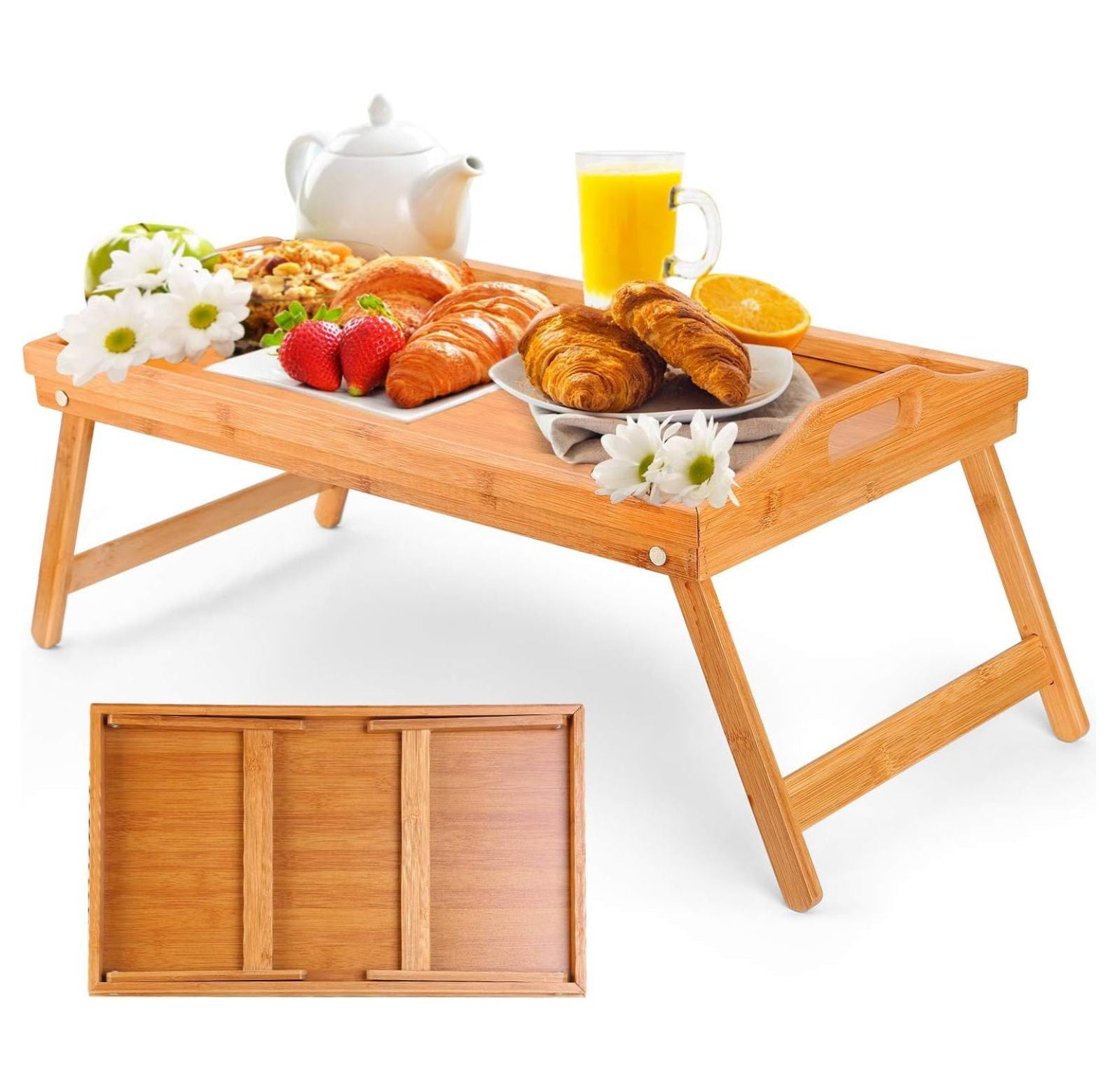Drevy Breakfast Tray Table with Folding legs - Serving tray bamboo ...