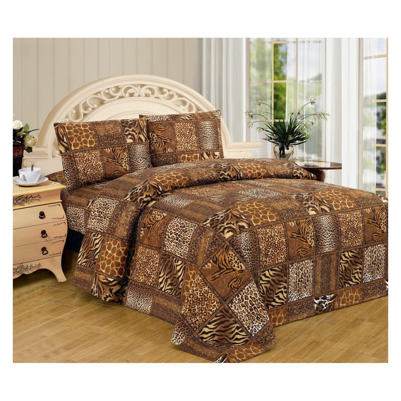 Drevy Brown Black Leopard Zebra Queen Size Sheet Set 4 Pc Safari Animal ...