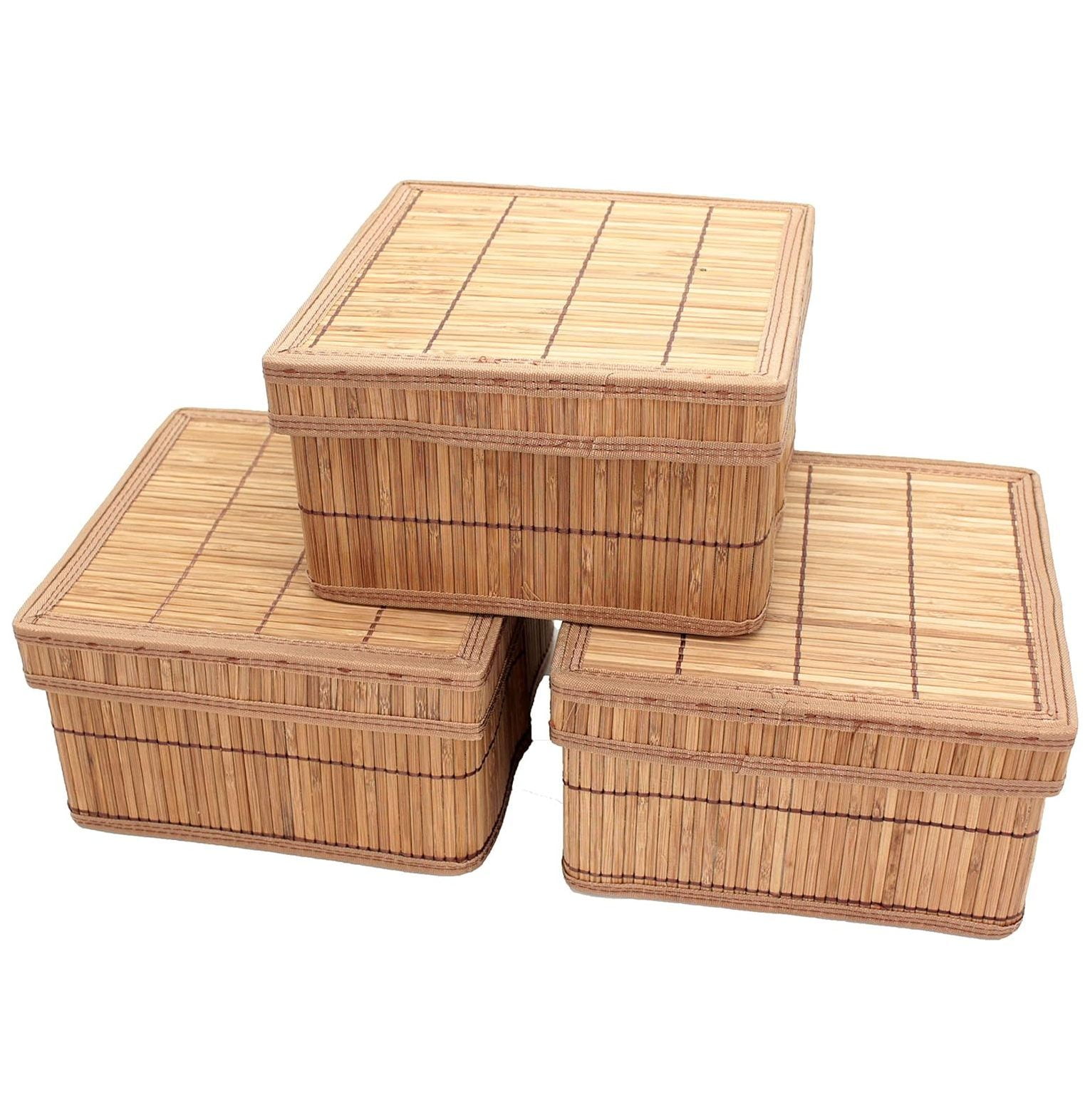 Drevy, Brown Natural Bamboo Foldable Organization Square Storage Box ...