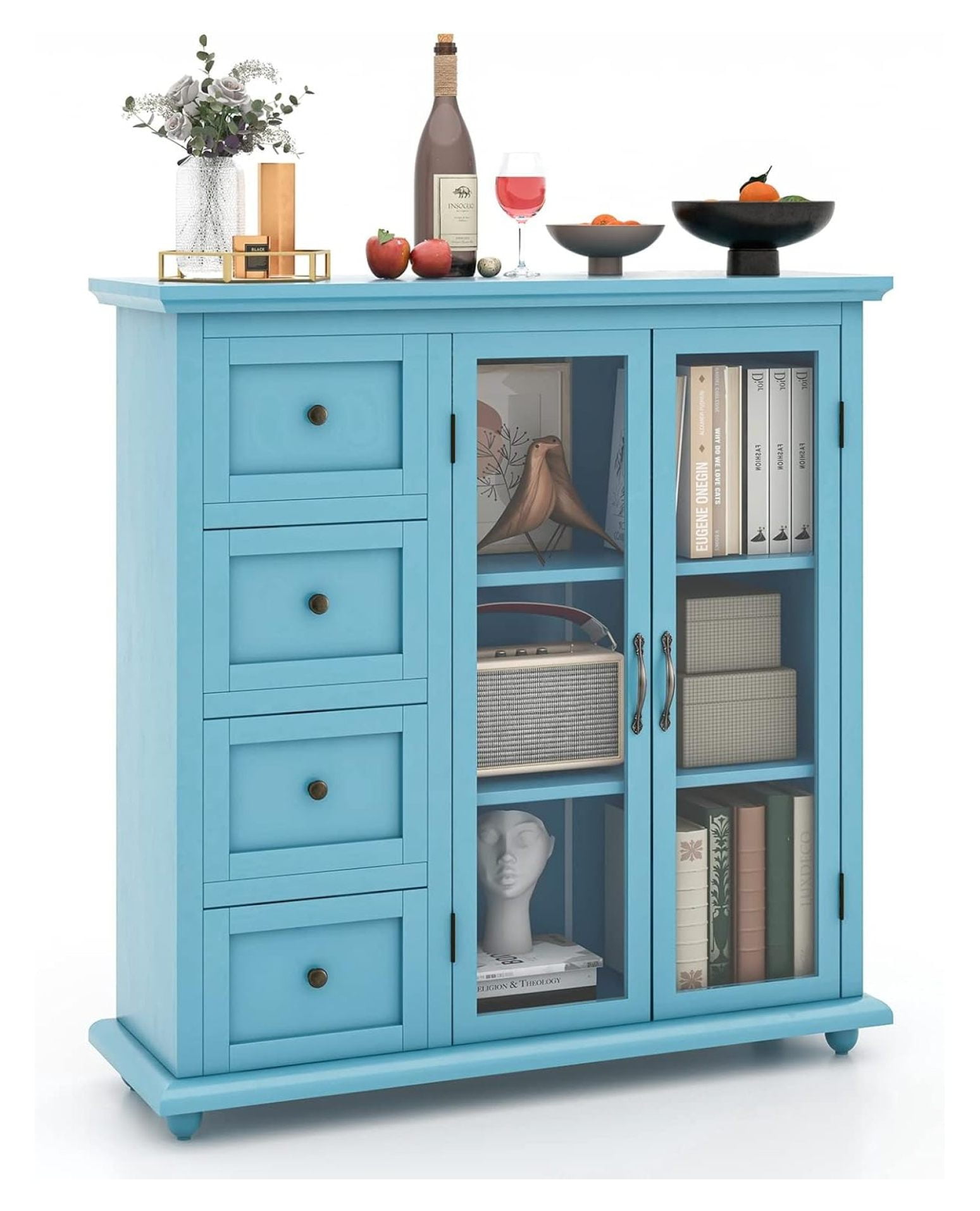 Drevy Buffet Sideboard Storage Cabinet, Console Table with 4 Drawers, 2 ...
