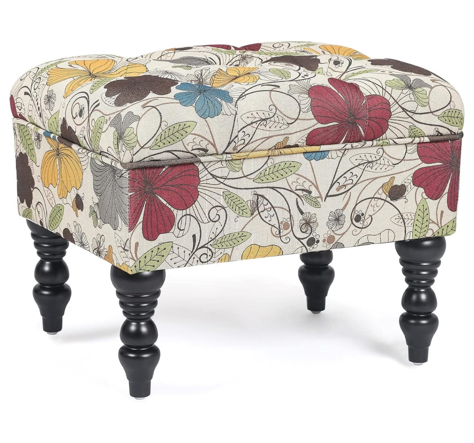 Drevy Button Tufted Ottoman, Linen Upholstered Footstool Small Entryway ...