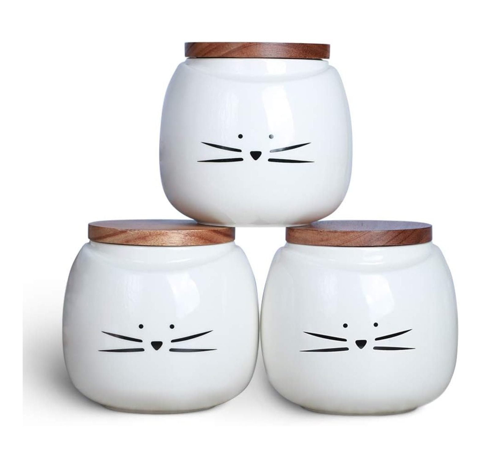 Drevy Ceramic Cat White Canister Set Coffee Tea Sugar Food Storage with ...