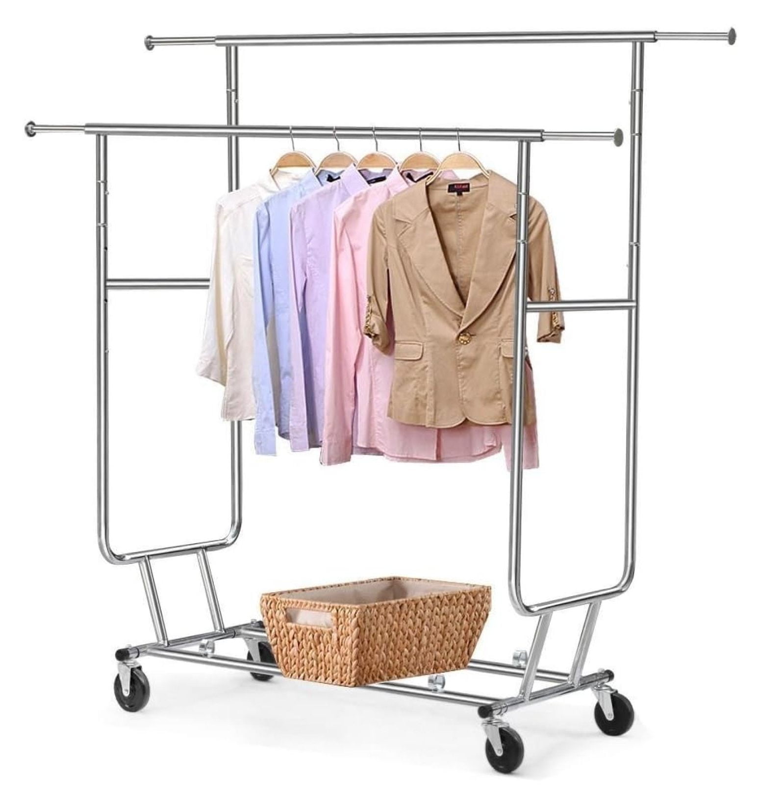 Drevy Clothing Garment Rolling Collapsible Rack Hanger Holder Double ...