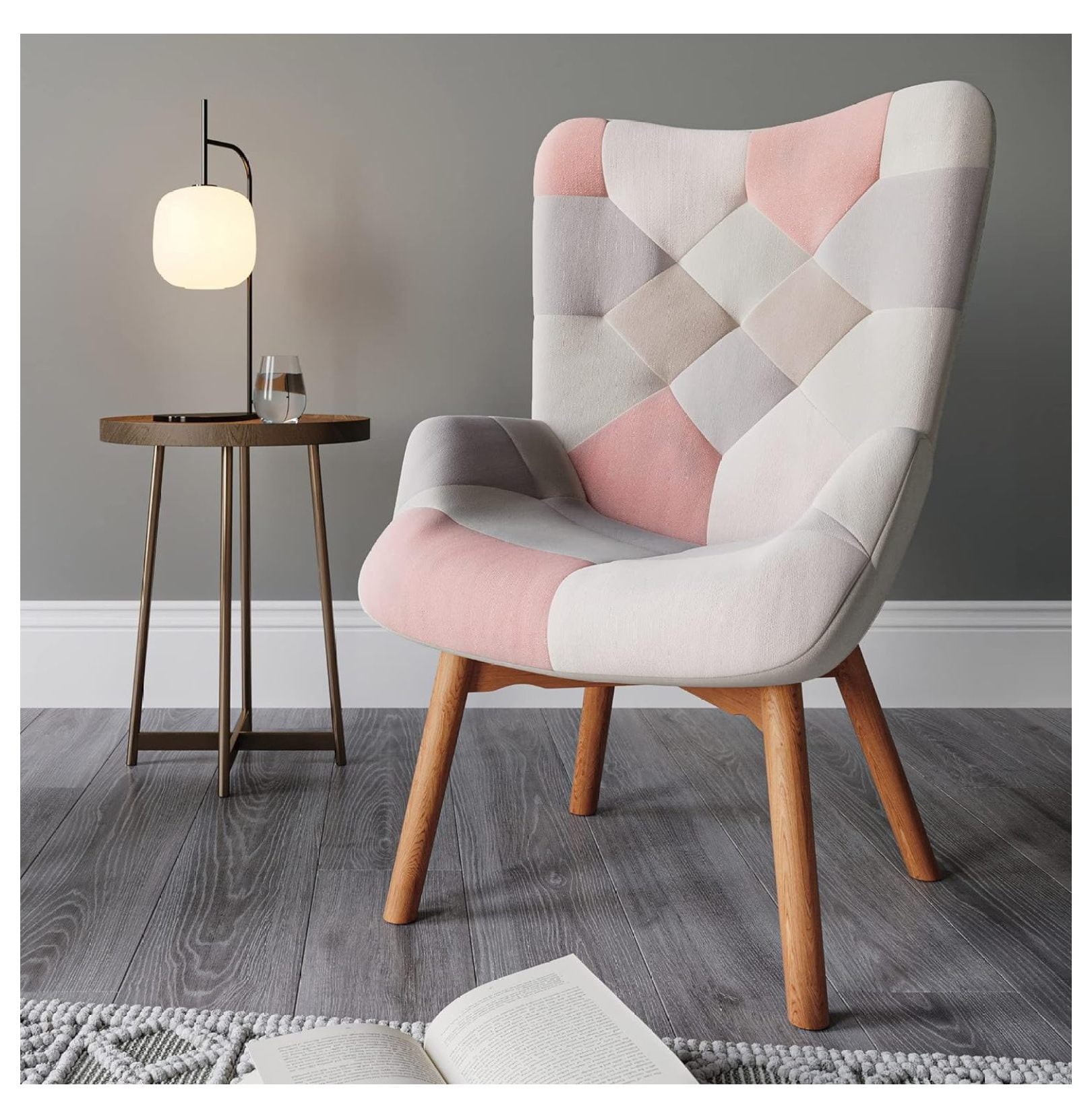 Drevy Colorful Patchwork Accent Chair, Wide Reading Chair Comfy Linen ...