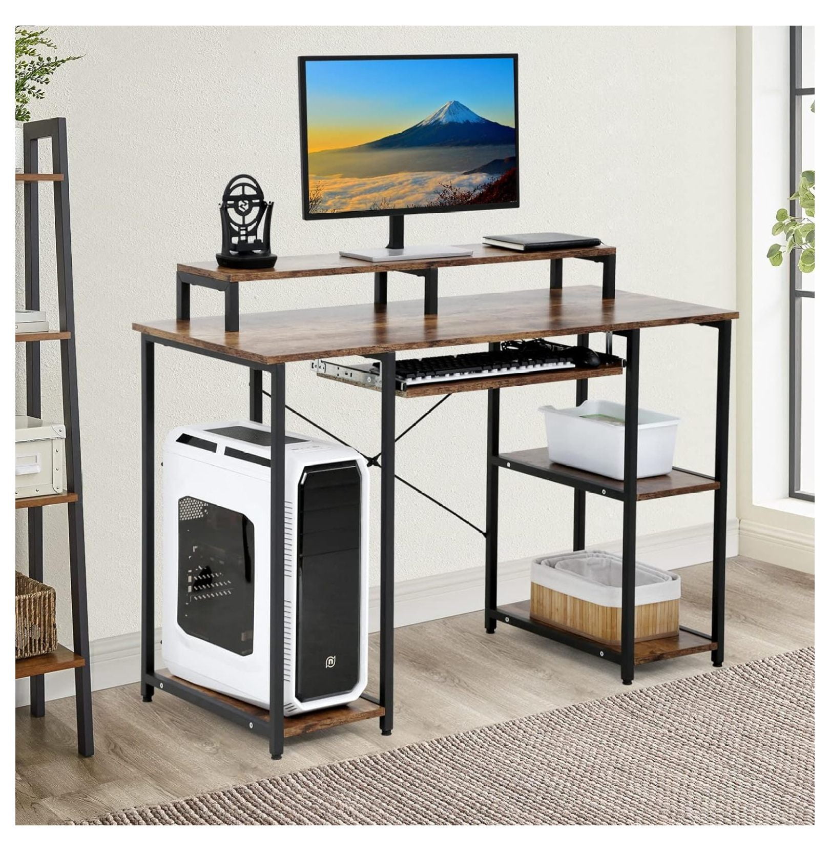 Drevy Computer Desk with Shelves Home Office Desk Computer Laptop Desk ...