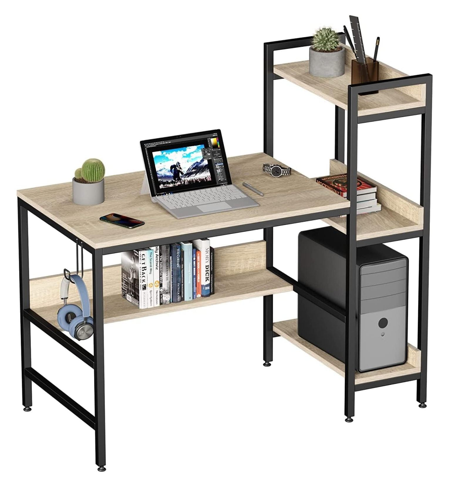 Drevy Computer Desk with Storage Shelves 47 Inch Ladder Writing Desk ...