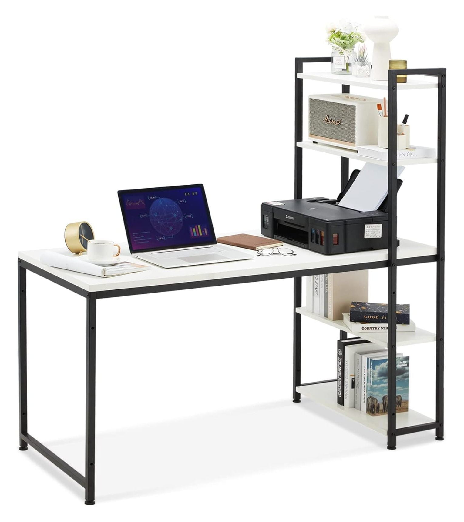 Drevy Computer Desk with Storage Shelves 55 Inch Home Office Desk with ...