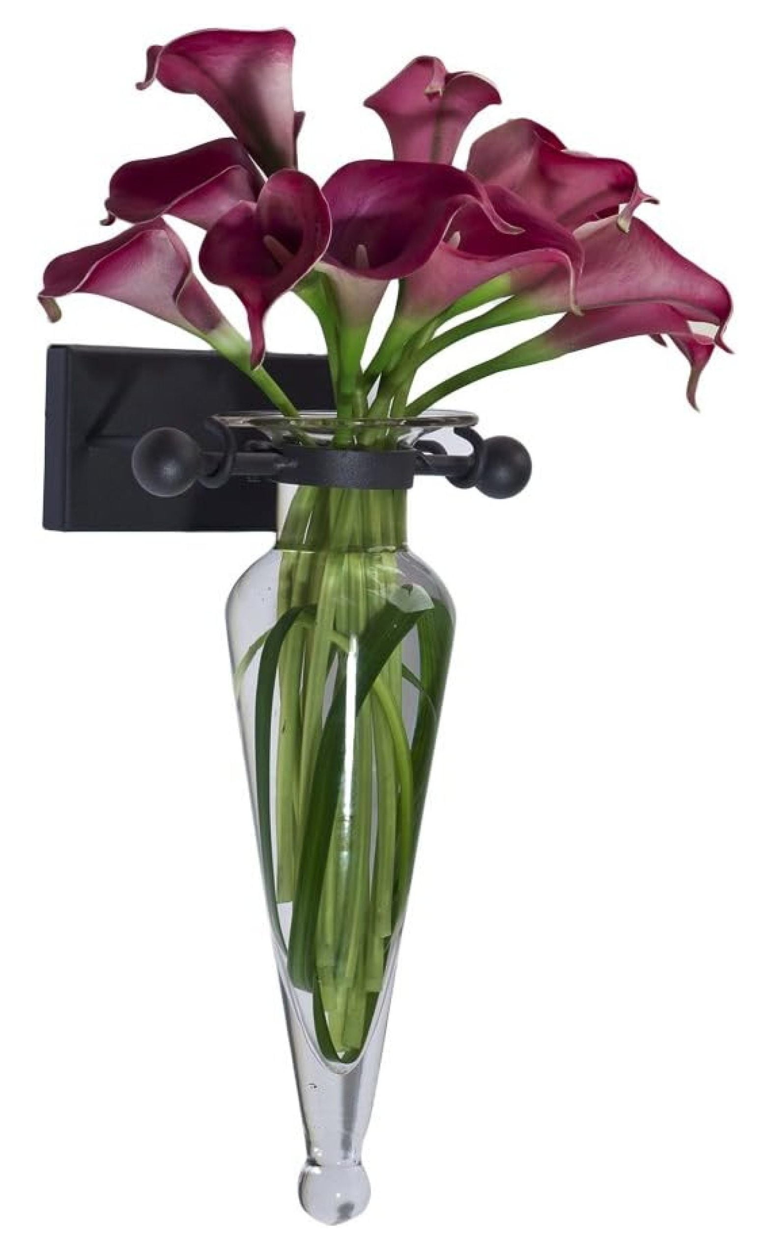 Drevy Decorative Wall Mount Amphora Glass Flower Vase on Iron Sconce ...