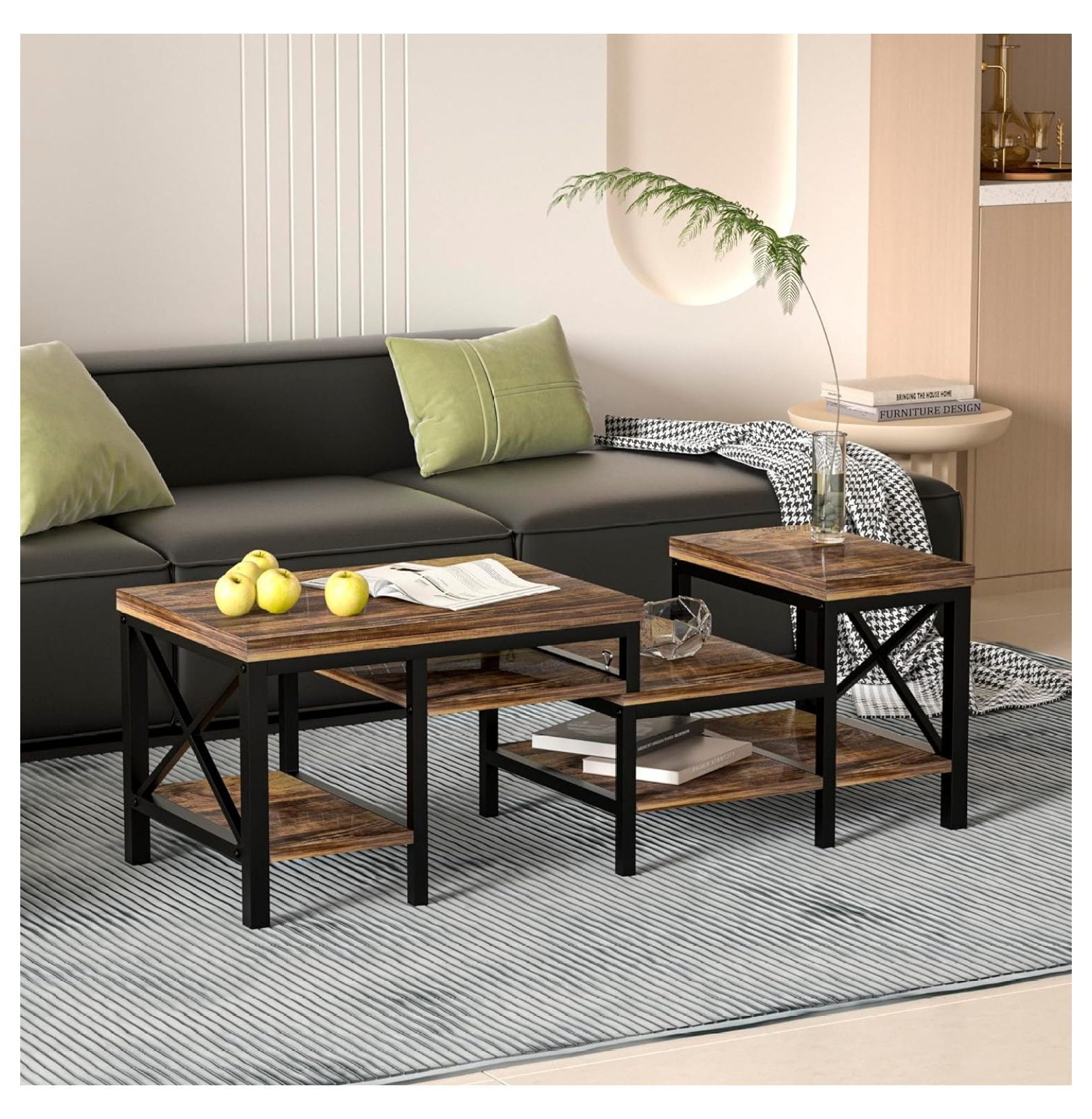 Drevy Deformable Coffee Table with Storage,Rustic Center Table with ...