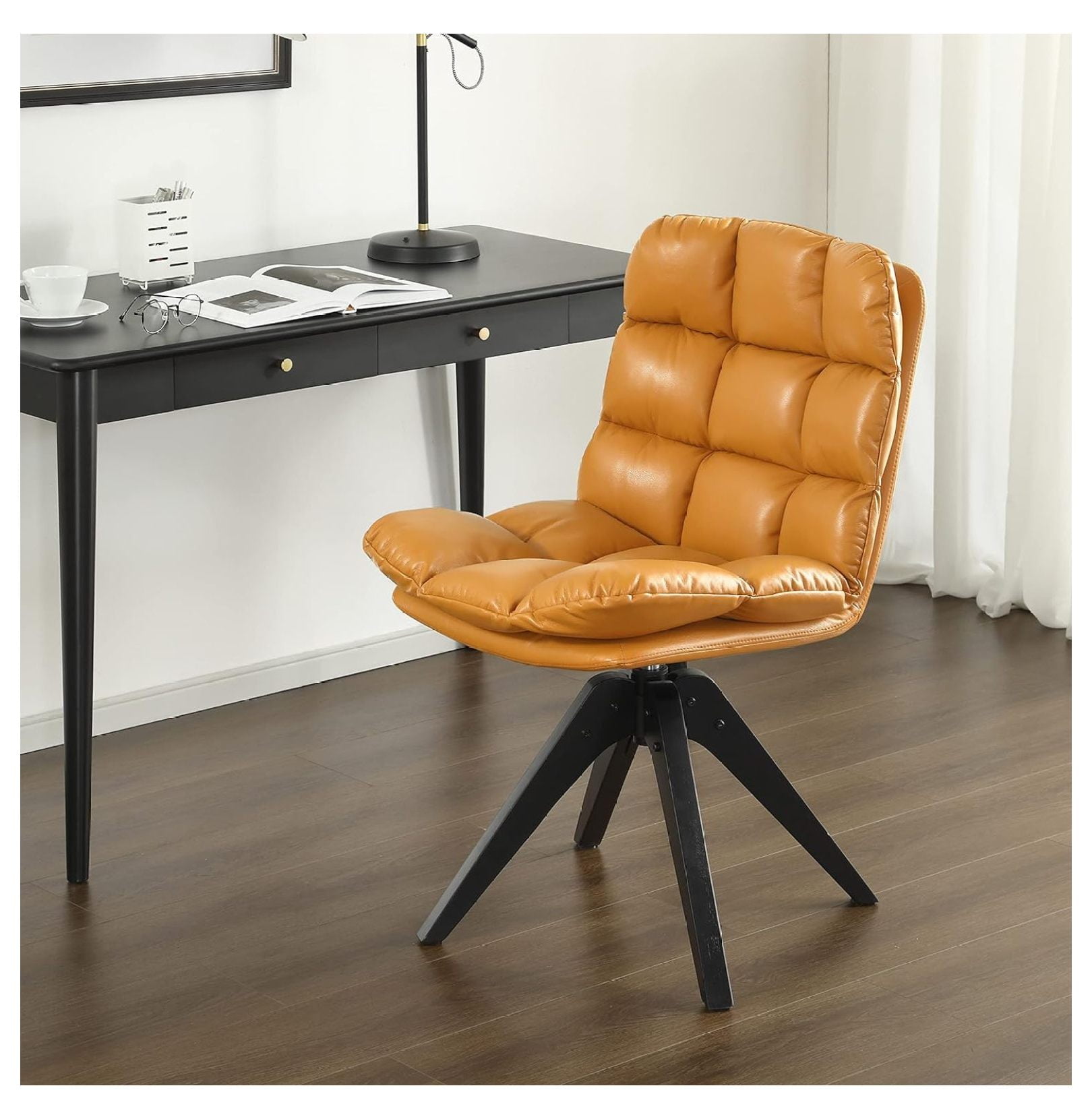Drevy Desk Chair No Wheels, Century Modern Faux Leather Armless Chair ...